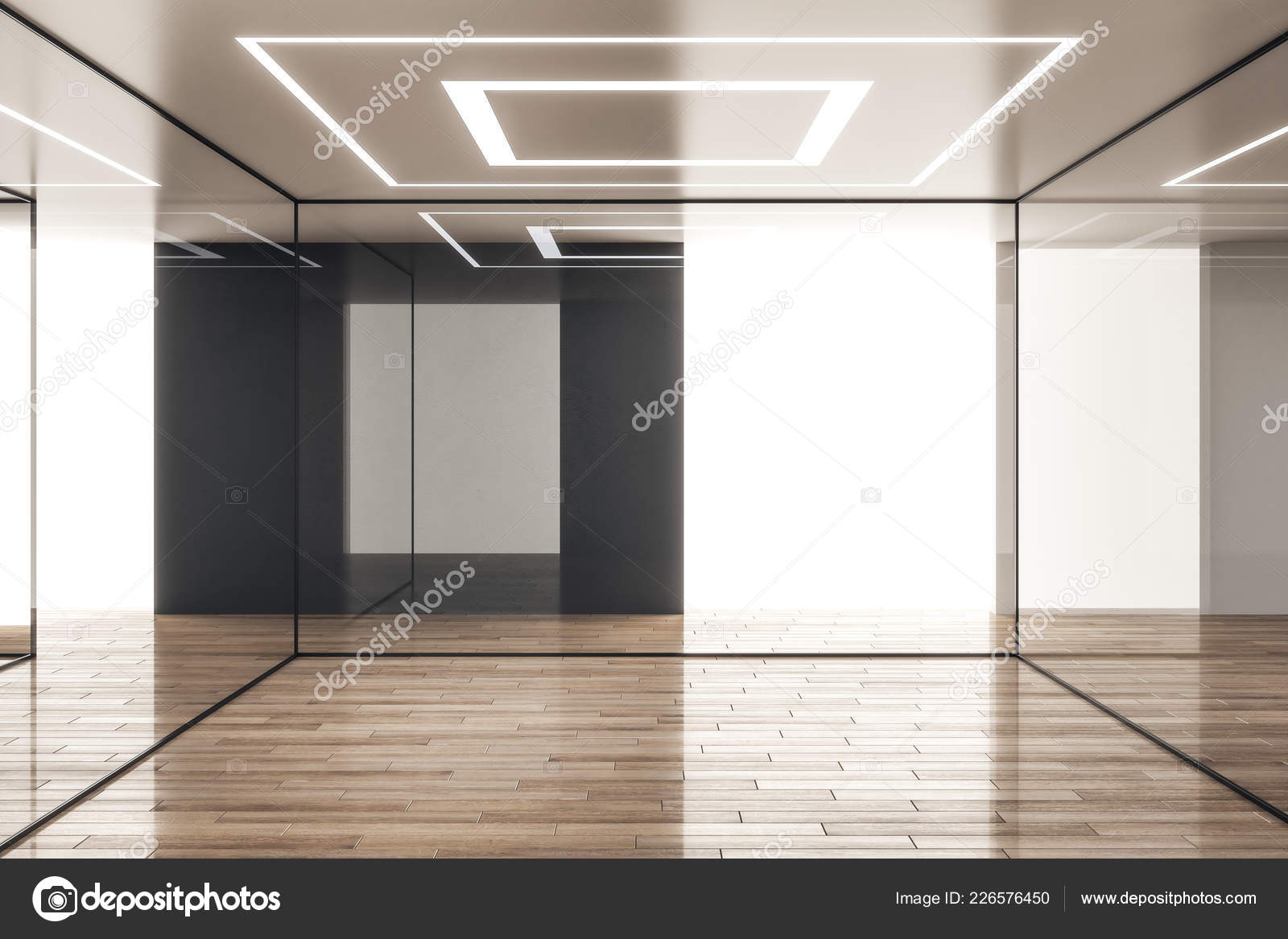 Contemporary Empty Glass Office Exhibition Hall Interior Rendering ...