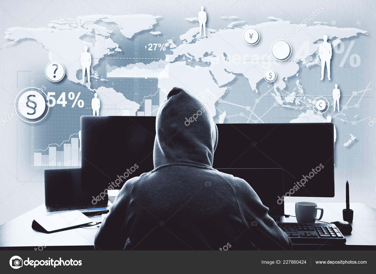 Unrecognizable Hacker Using Computer Digital Business Interface Hacking Information Concept ...