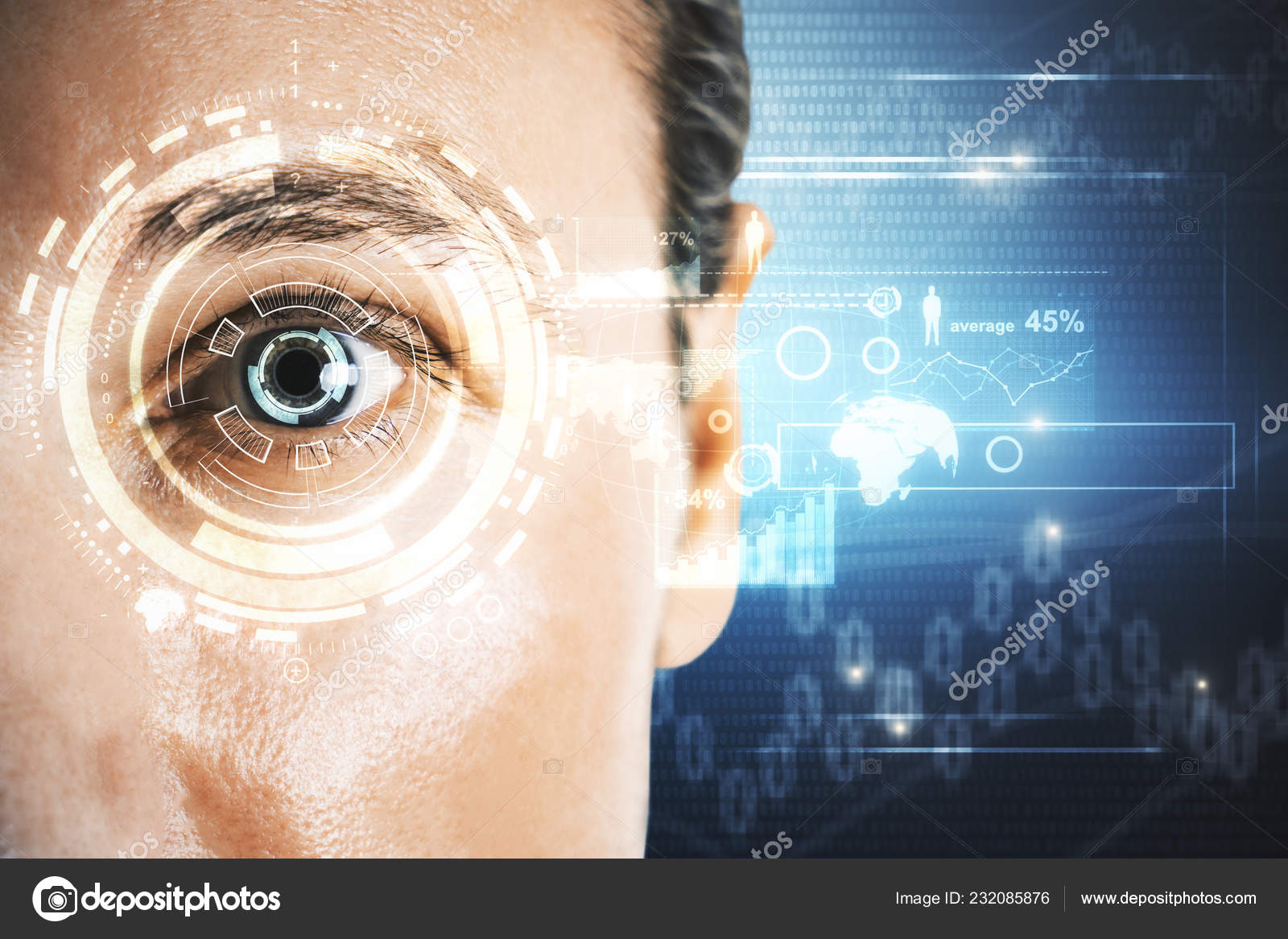 Young Businesswoman Face Access Interface Biometrics Concept Double ...