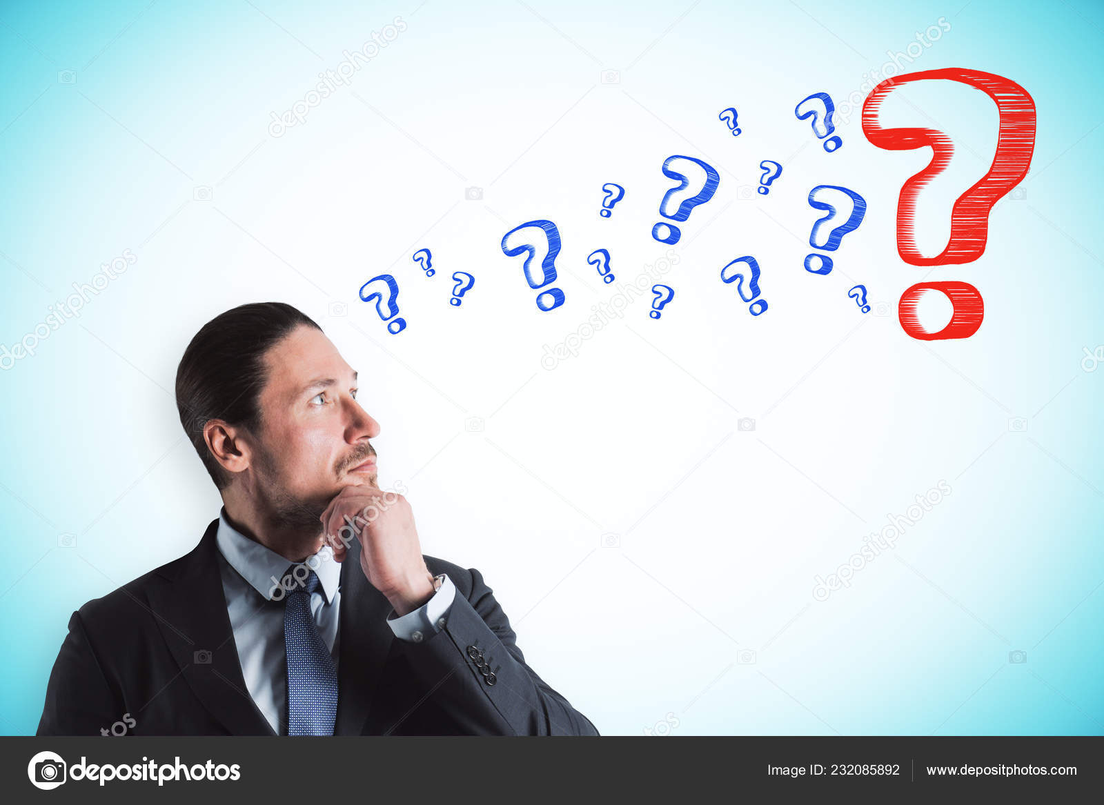 Portrait Attractive Young Businesswoman Drawn Question Marks Doubt ...