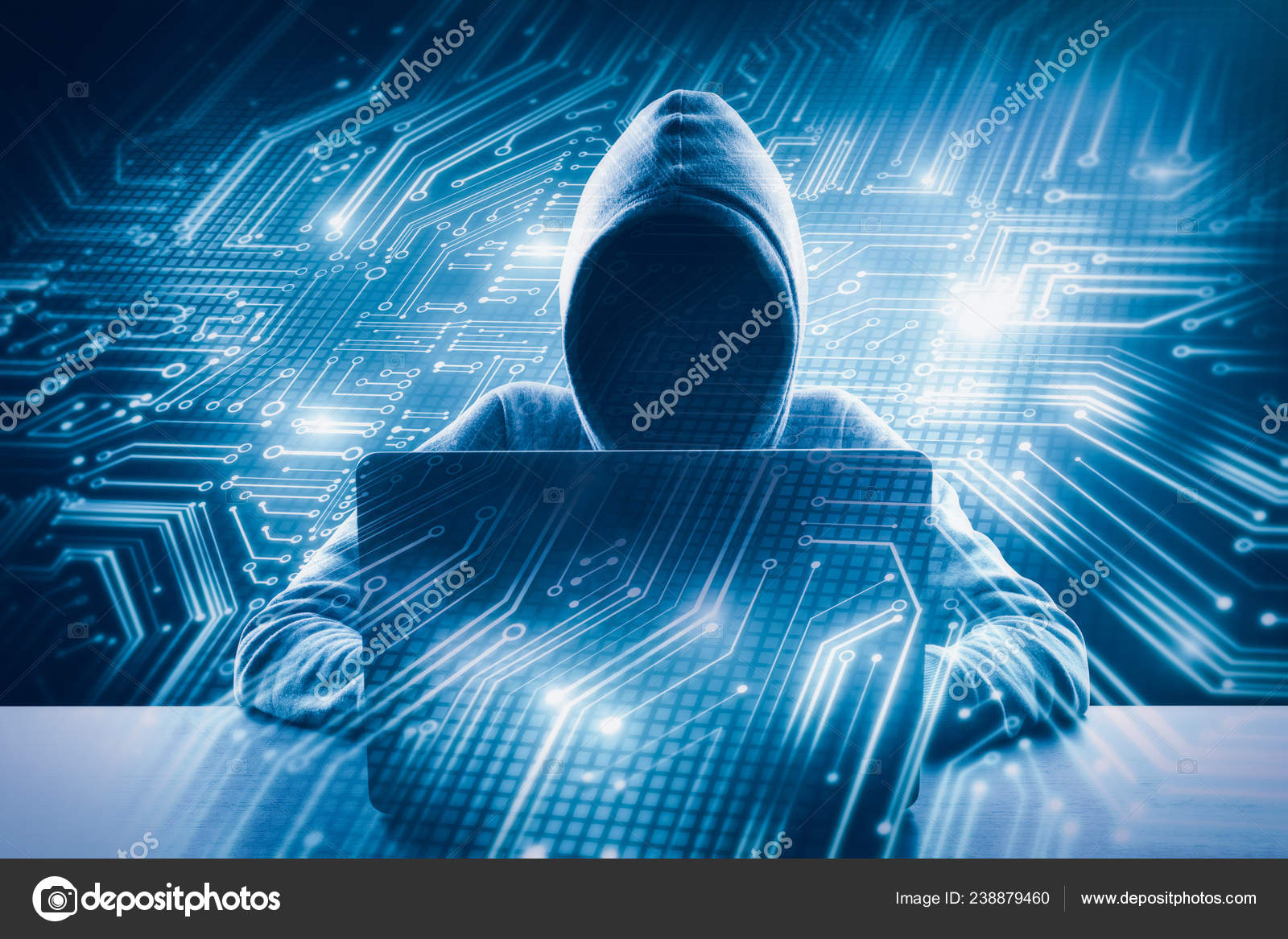 Hacker Using Laptop Circuit Computing Malware Concept Double Exposure ...