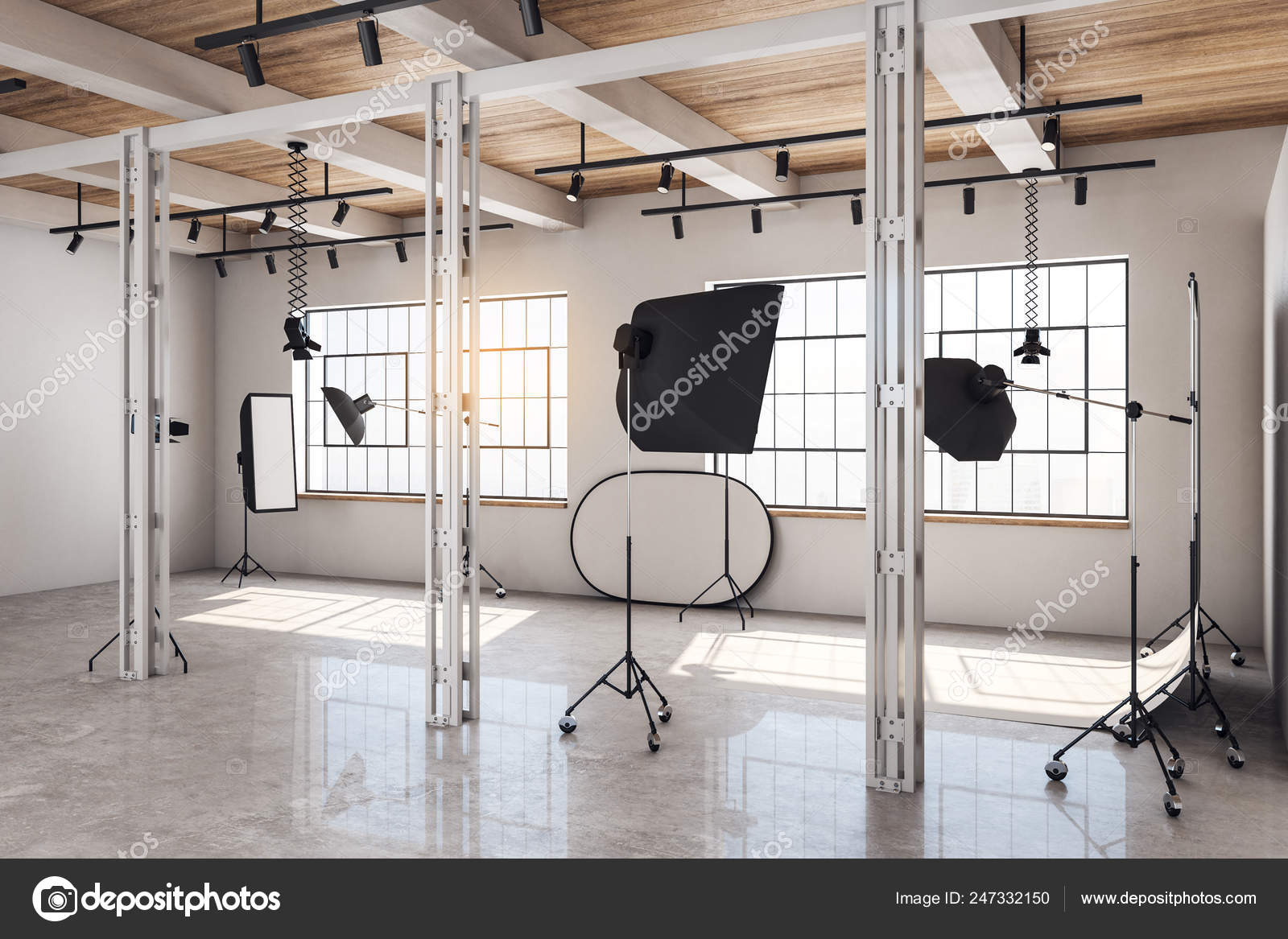 White Bright Photo Studio Interior Daylight Professional Equipment ...