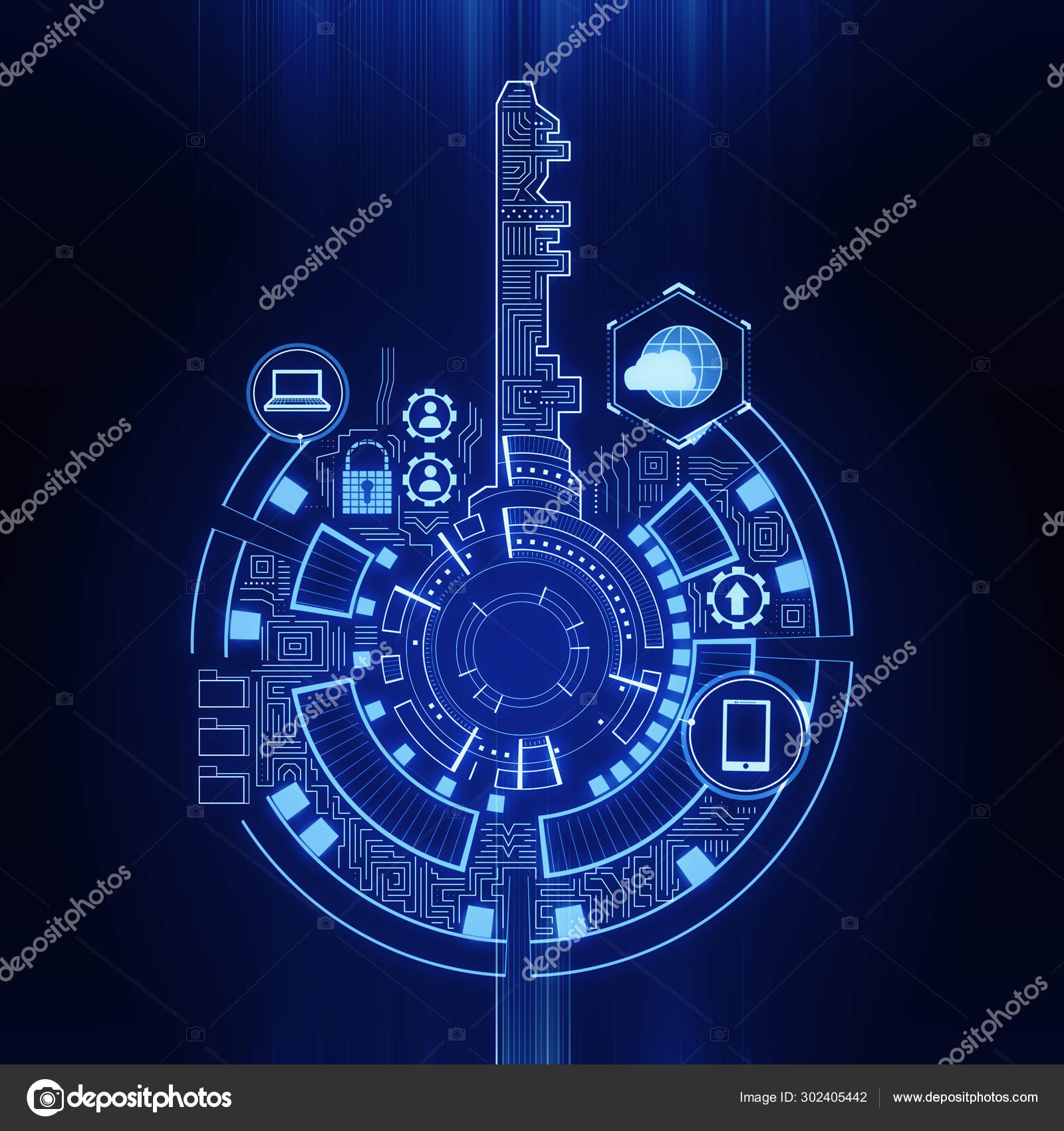 Creative blue key interface background Stock Photo by ©peshkov 302405442