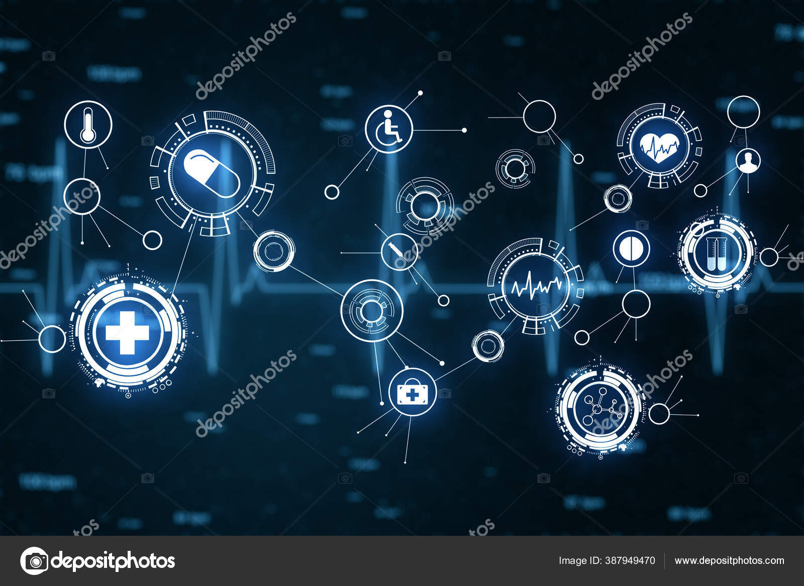 Creative Glowing Blue Medical Interface Dark Background Medicine ...