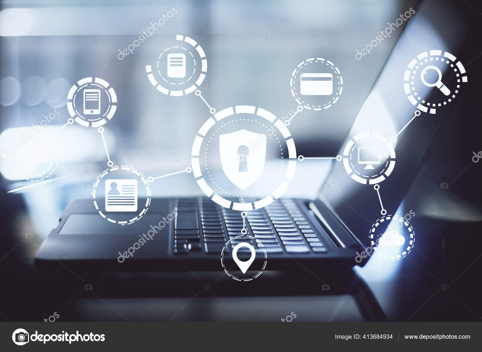 Laptop Computer Table Digital System Security Interface Screen Business ...