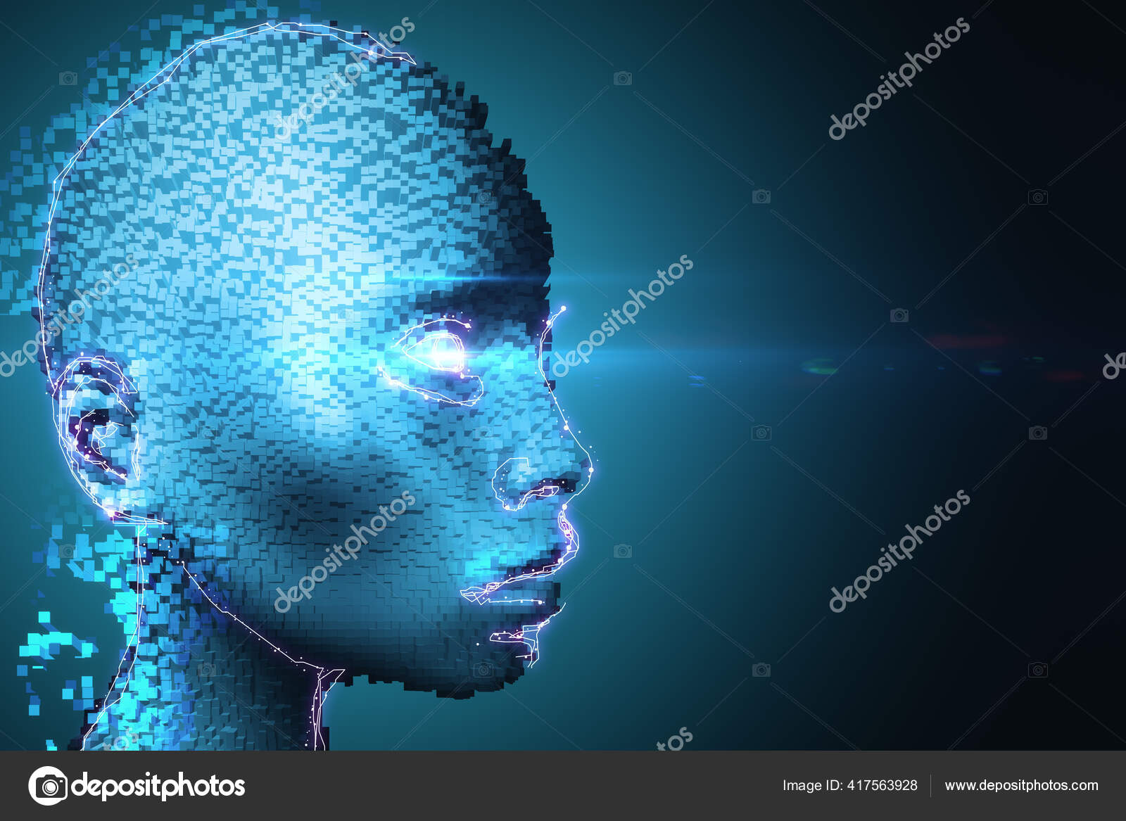 Abstract Robotic Head Blue Background Robotics Cyberspace Concept ...