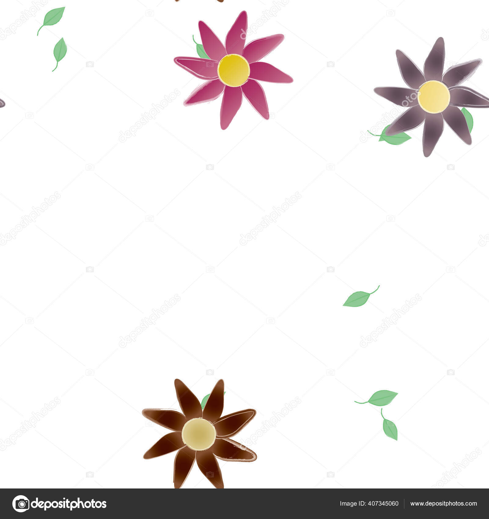 Free Composition Simple Colorful Flowers Green Leaves Wallpaper Vector ...