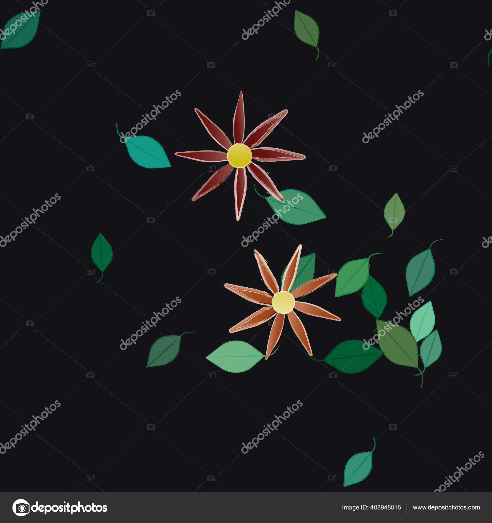 Free Composition Simple Colorful Flowers Green Leaves Wallpaper Vector ...