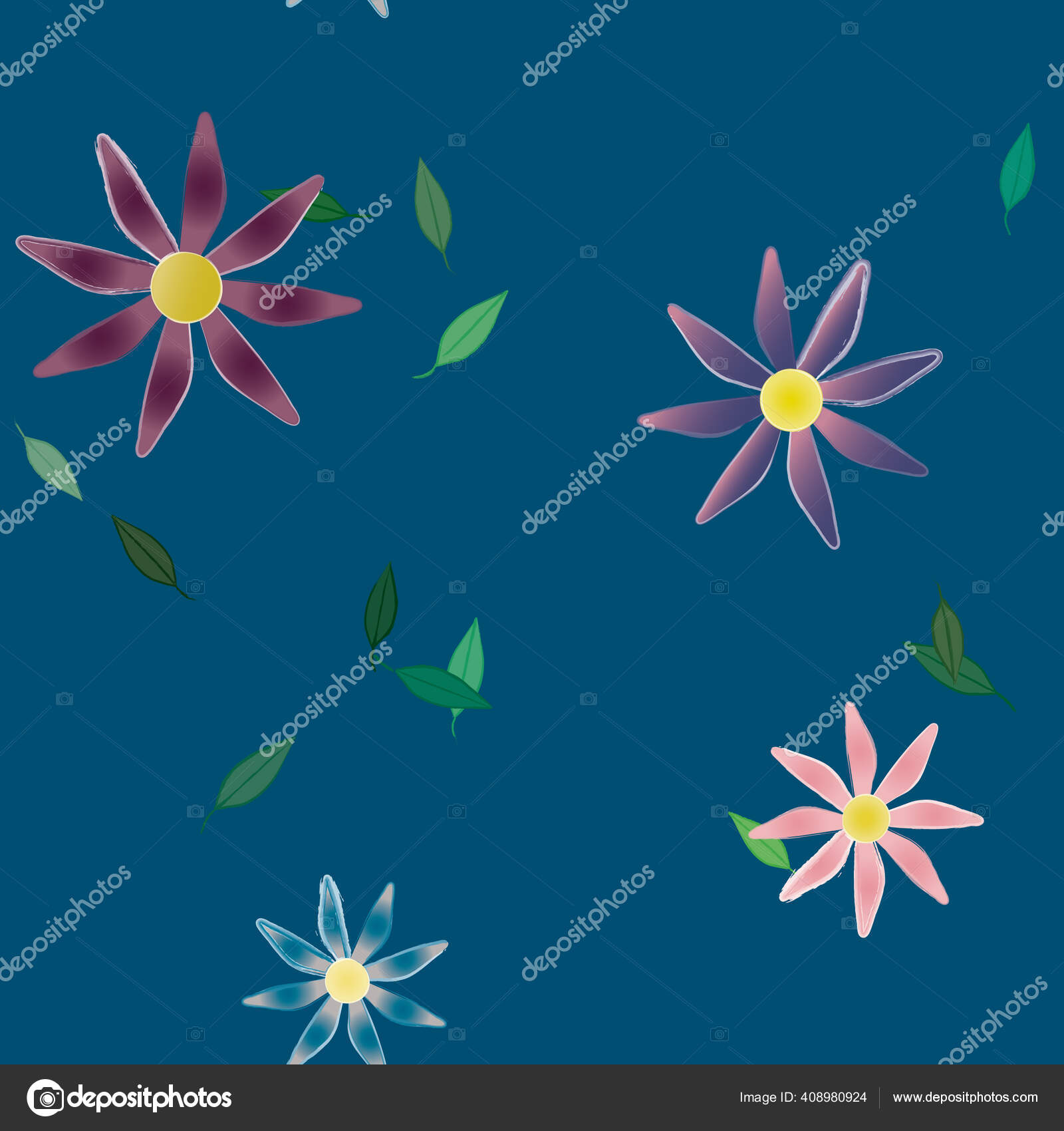 Free Composition Simple Colorful Flowers Green Leaves Wallpaper Vector ...