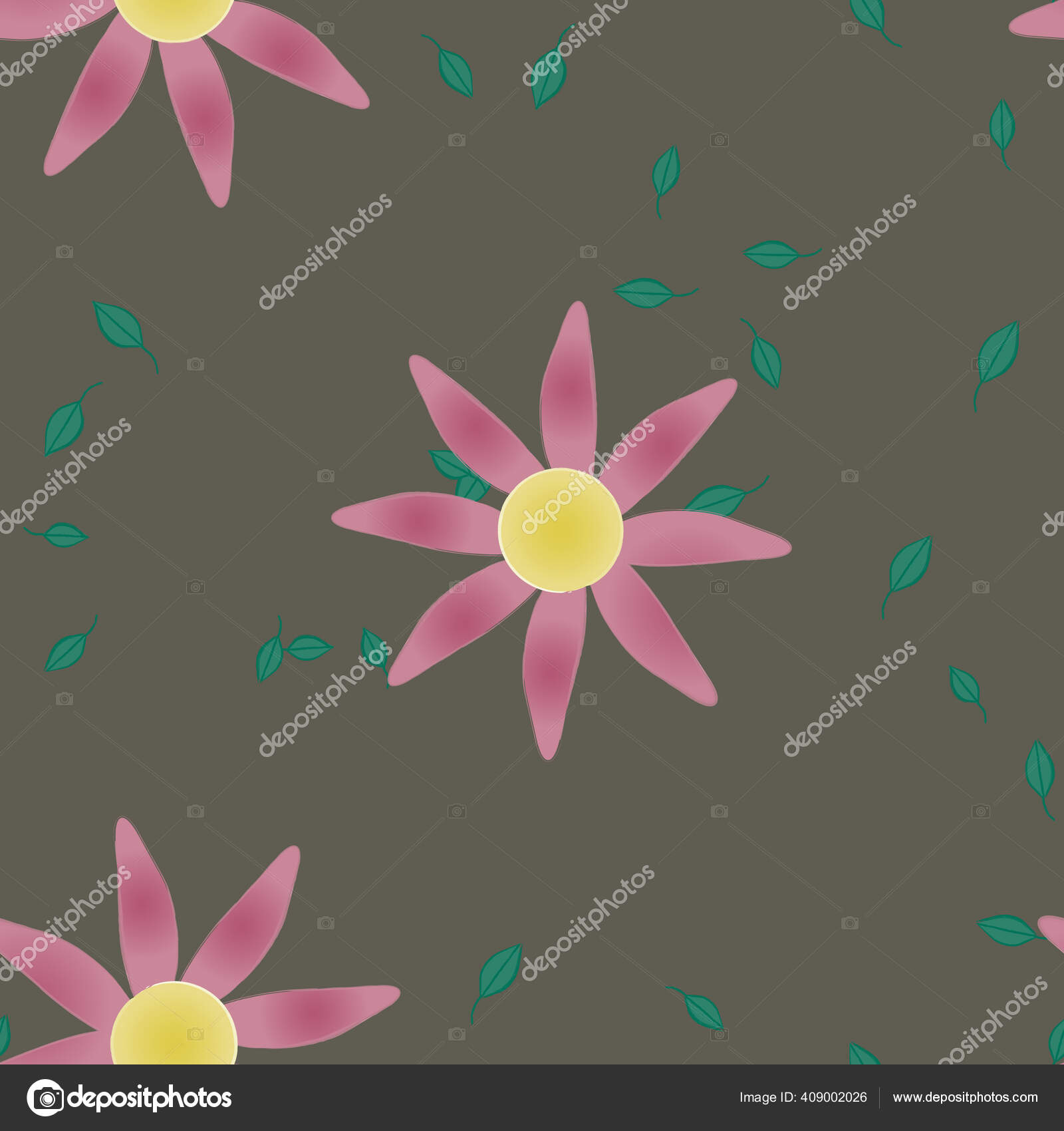 Free Composition Simple Colorful Flowers Green Leaves Wallpaper Vector ...