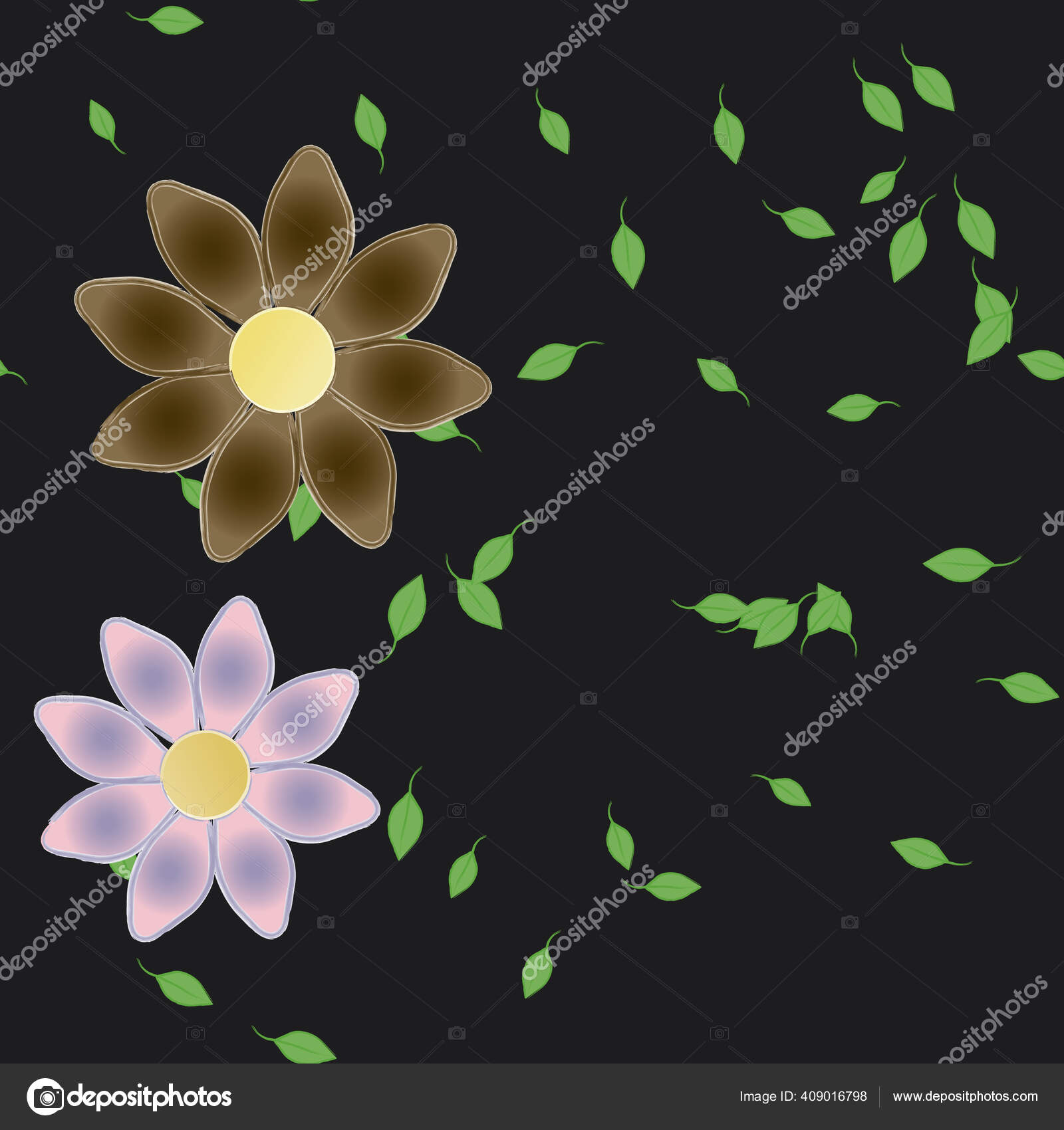 Free Composition Simple Colorful Flowers Green Leaves Wallpaper Vector ...