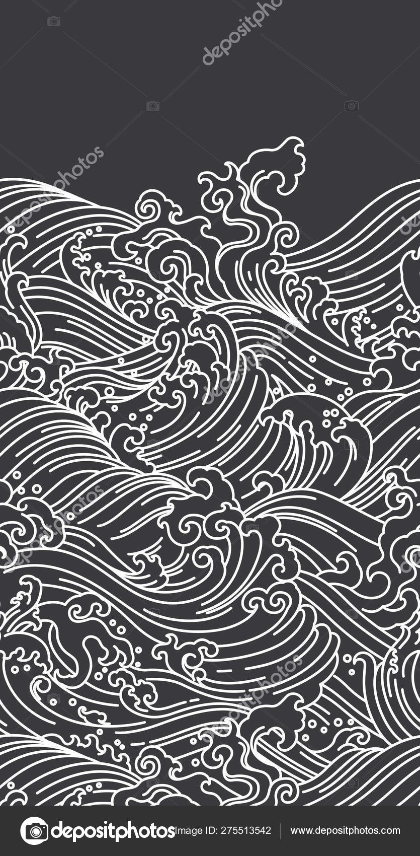 Japan ocean wave seamless black background - vector Stock Vector by ...