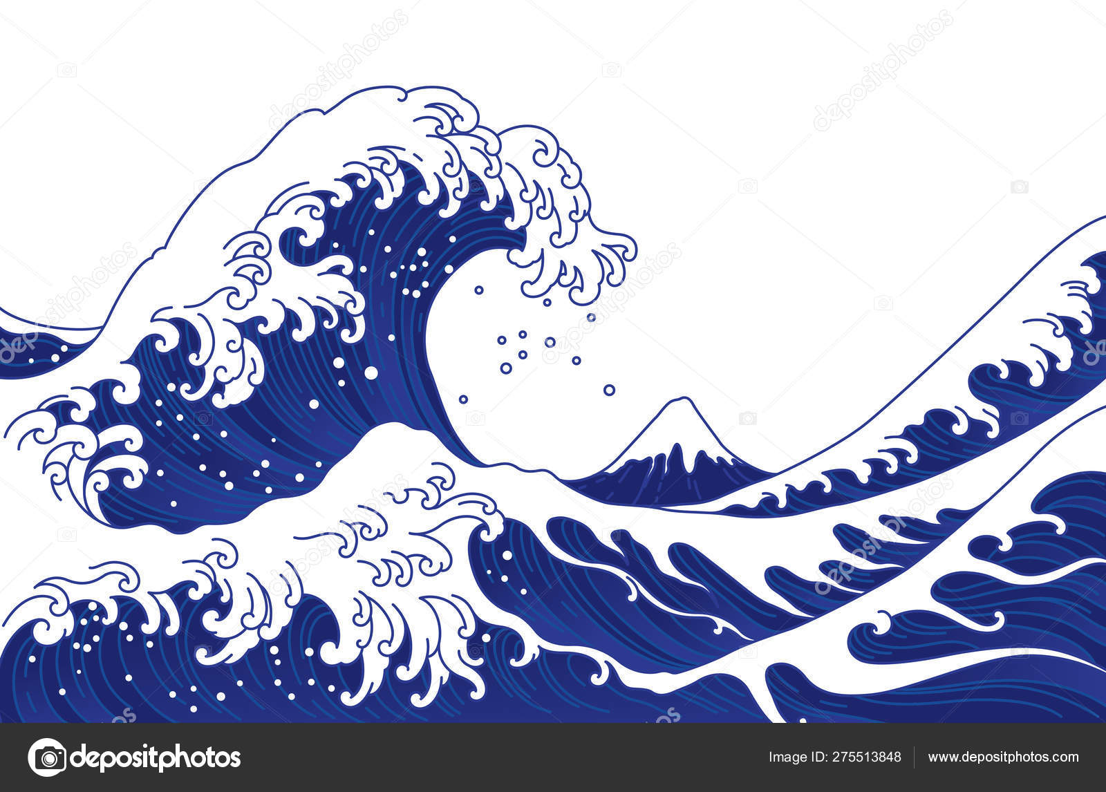 Japan Great Wave Vector Illustration Big Asian Ocean Wave Mountain ...