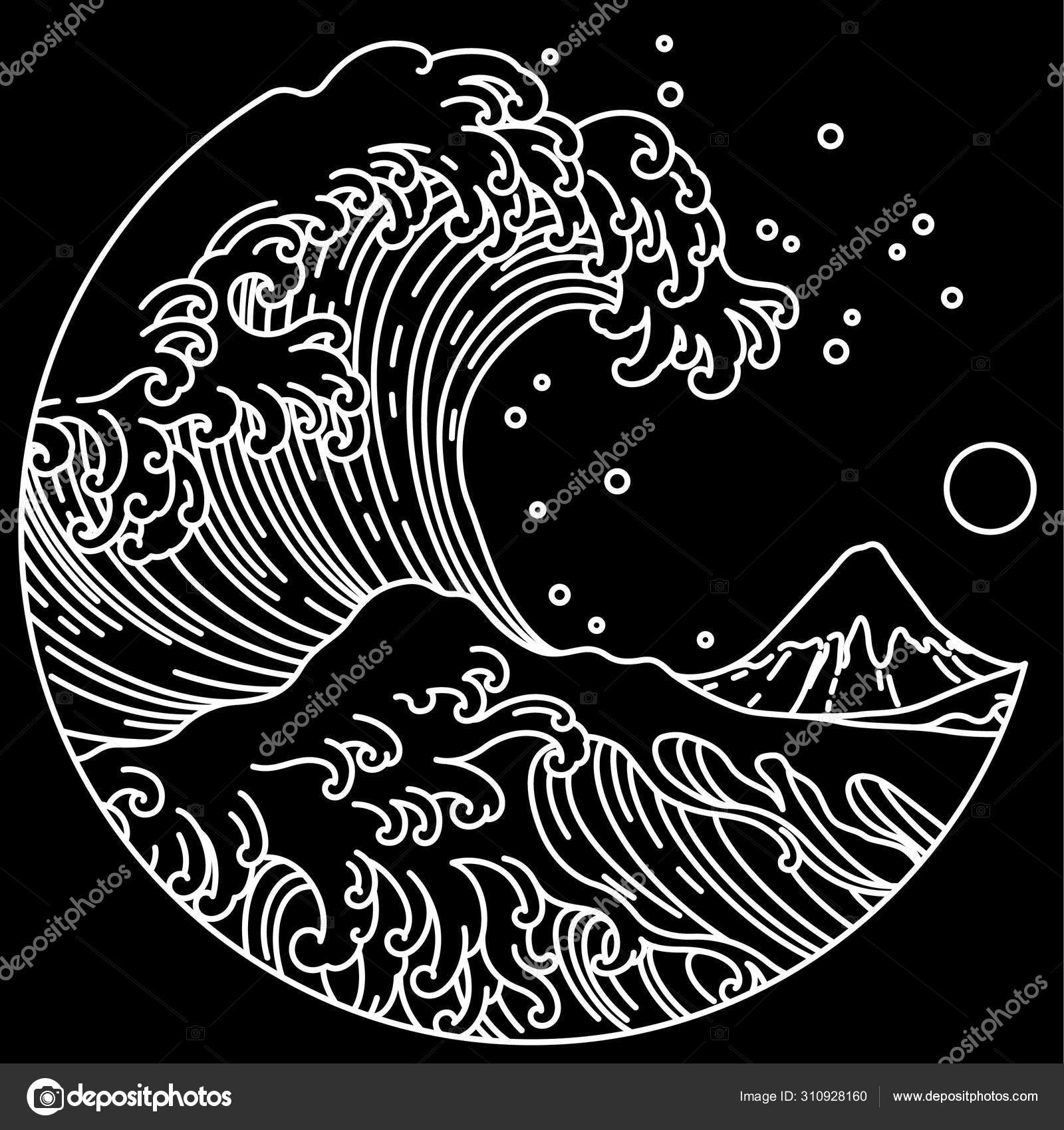 Big wave line art in round shape illustration Stock Vector Image by ...