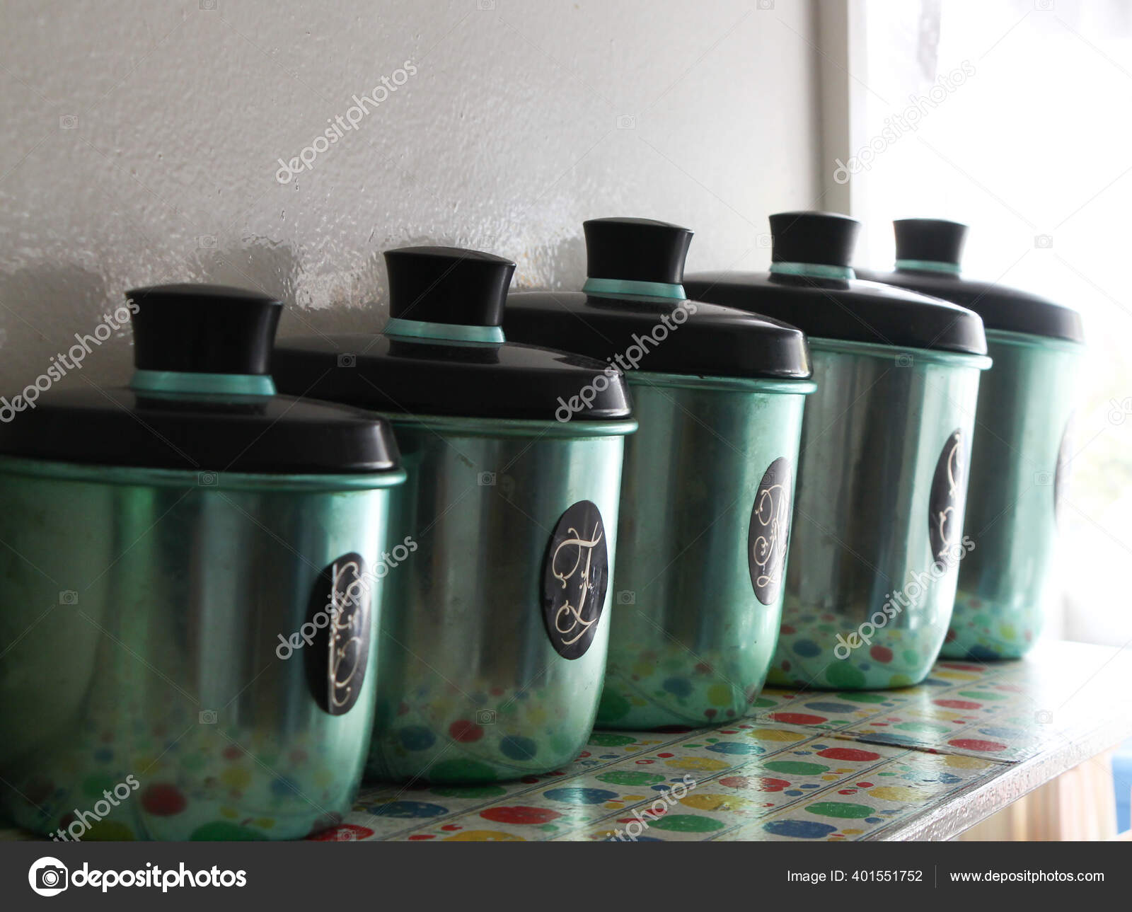 Set Green Anodized Antique Kitchen Canisters Stock Photo by ©jmrkelly ...