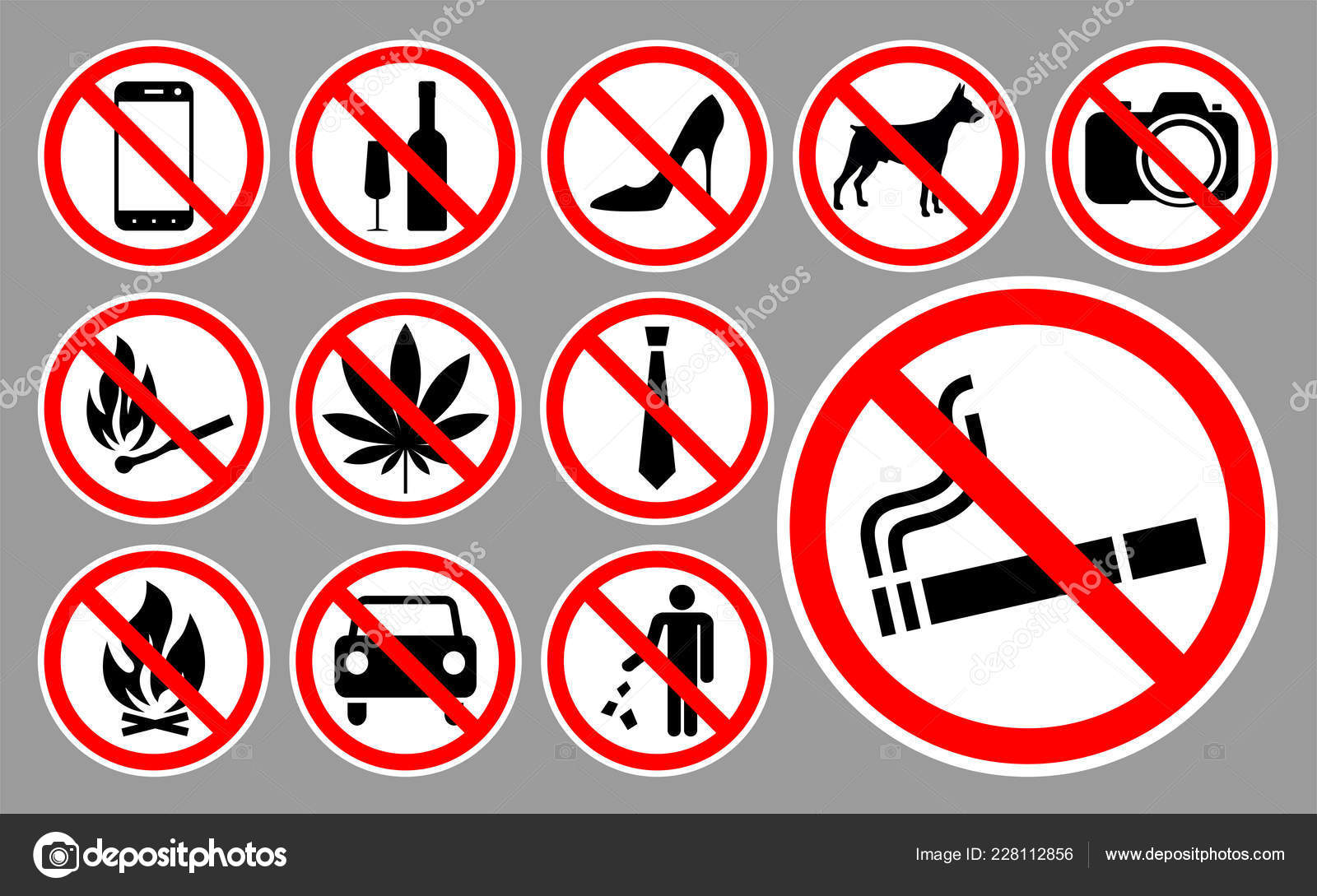 Signos Prohibición Establecen Ilustración Vectorial Sobre Fondo Blanco ...