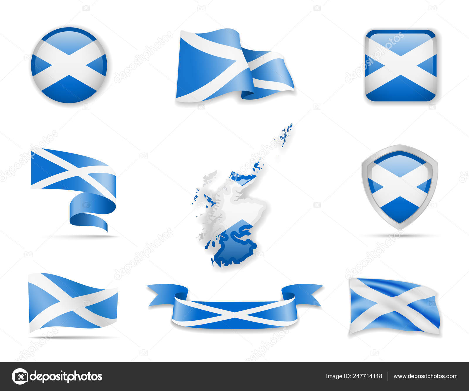 Scotland flags collection. Vector illustration set flags and outline of ...