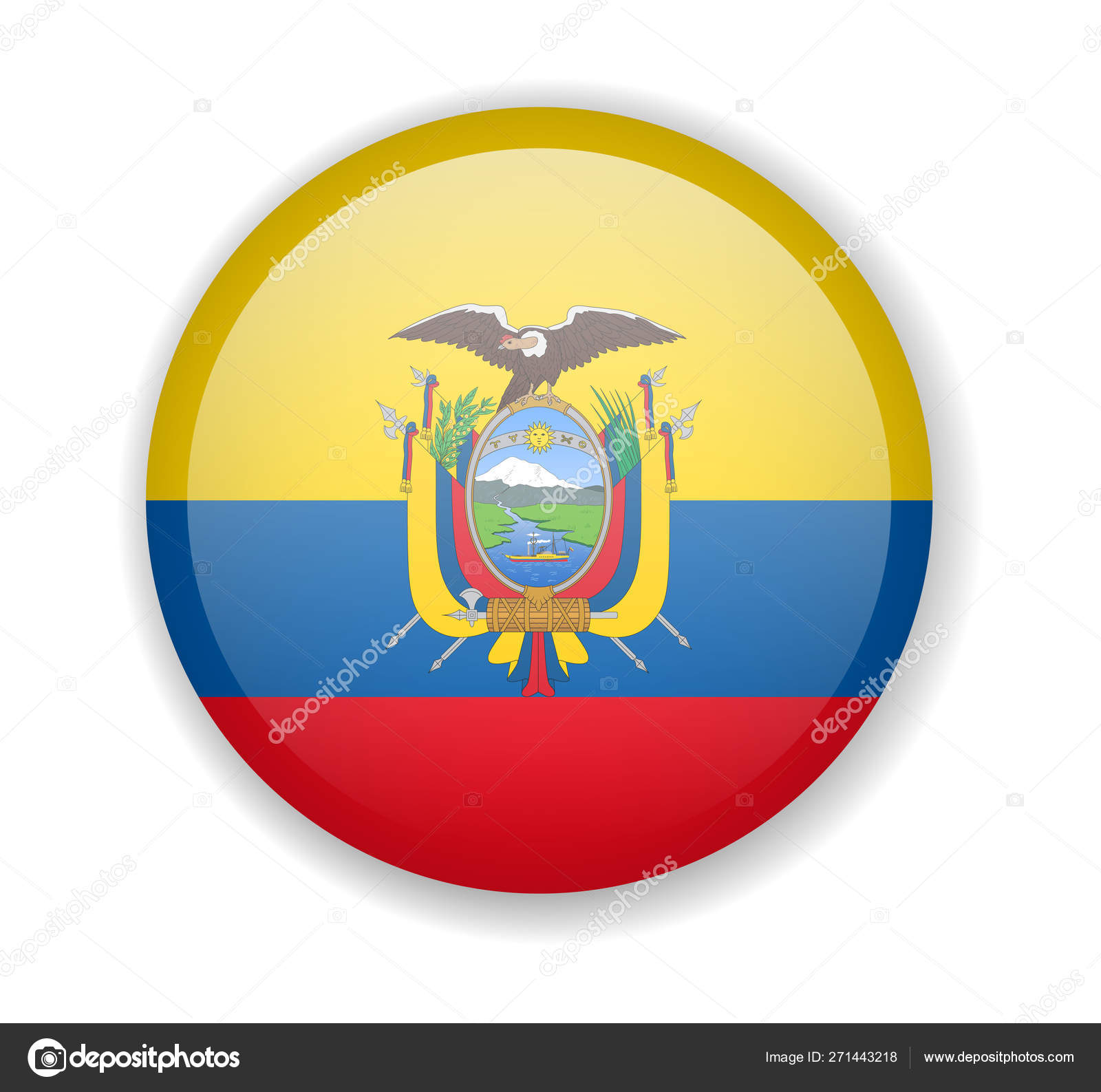 Bandera de Ecuador redonda icono brillante sobre fondo blanco vector ...