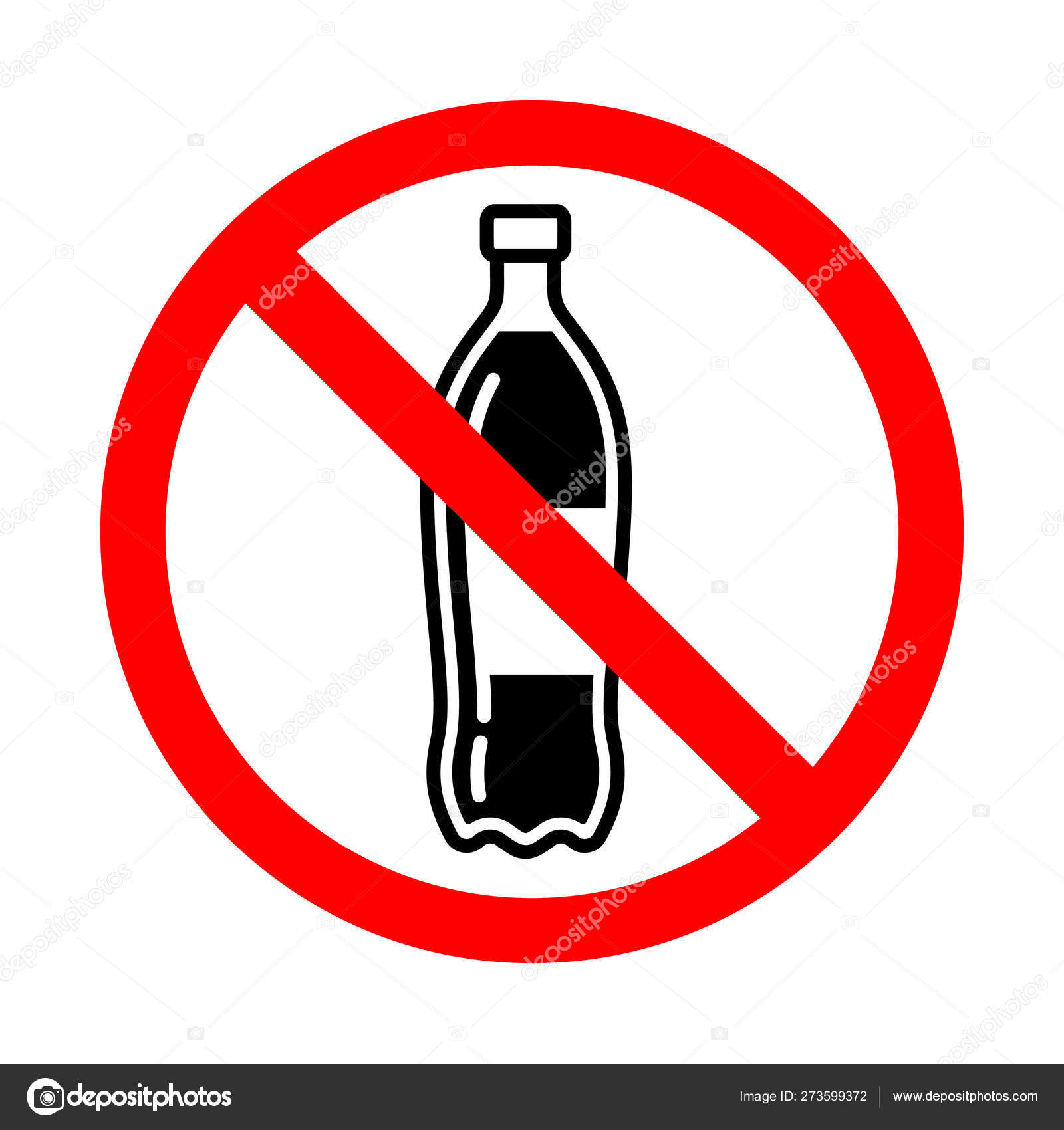 Plastic bottle not allowed sign. Bright warning, restriction sign on a ...