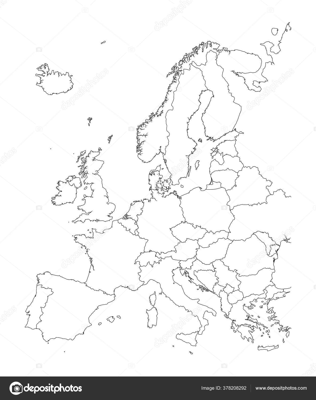 Карта Европы, черно-белые подробные очертания стран . Stock Vector by ...