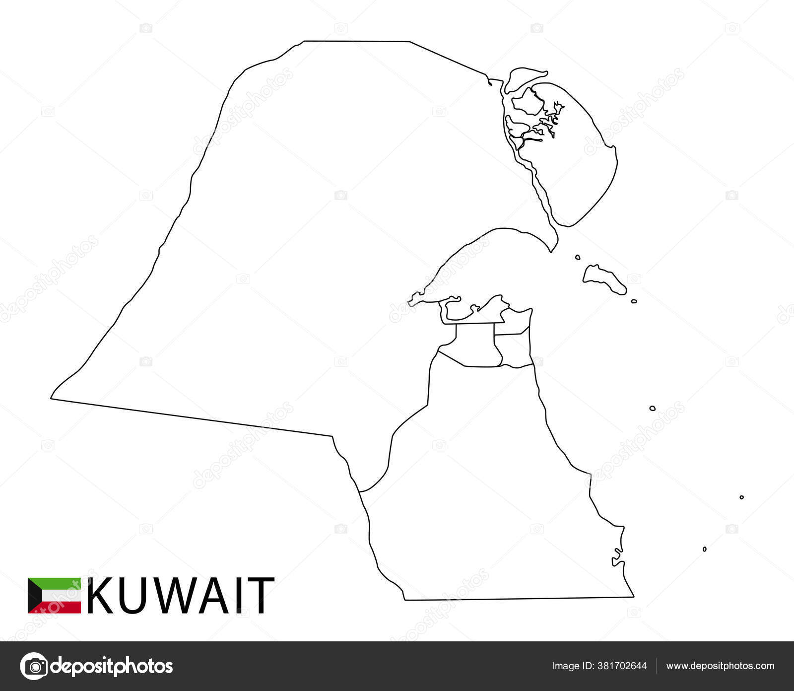 Kuwait Map Outline Location Of Kuwait On Western Asia | Colourbox