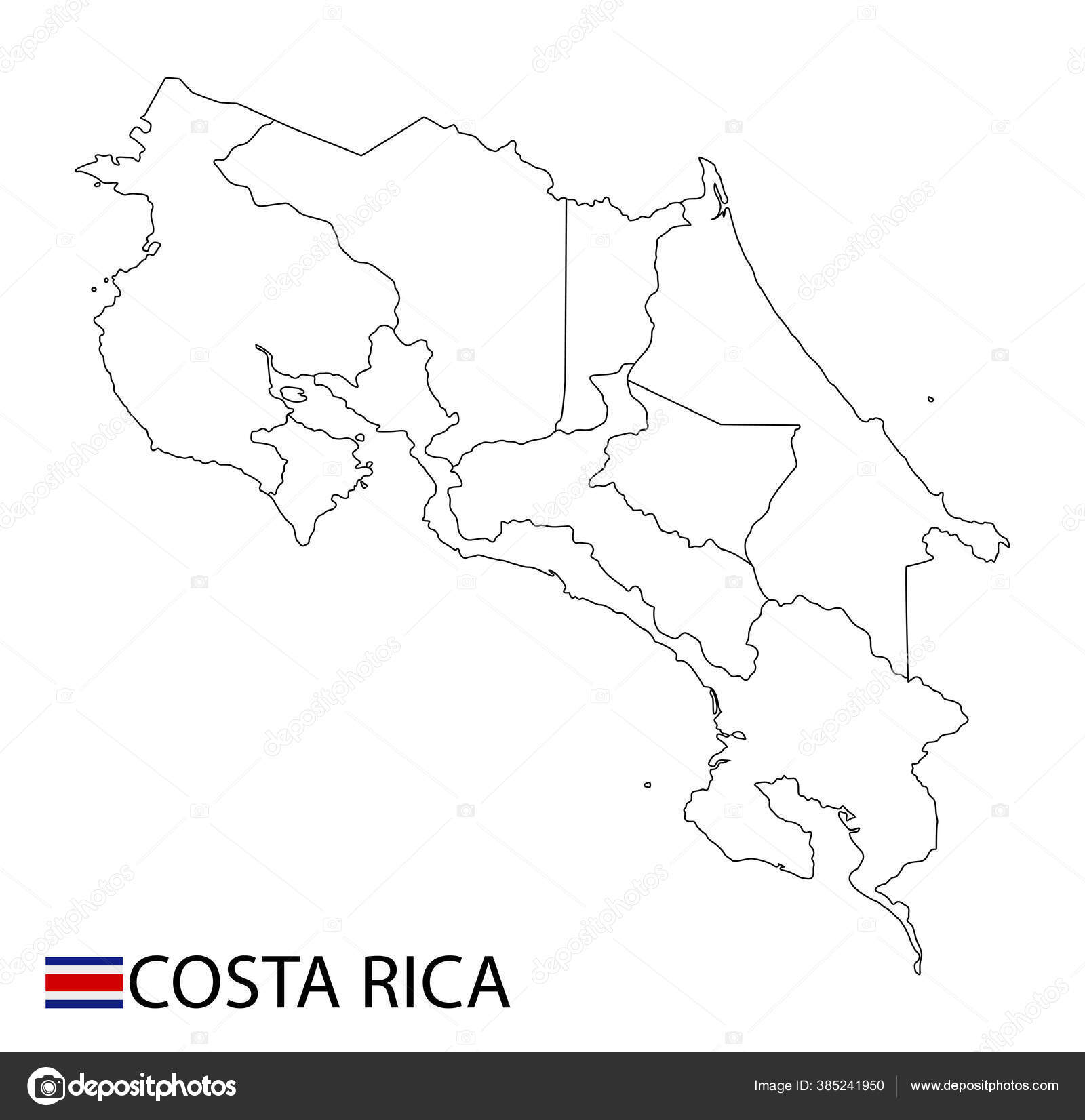 Carte Costa Rica Régions Détaillées Noir Blanc Pays Illustration ...