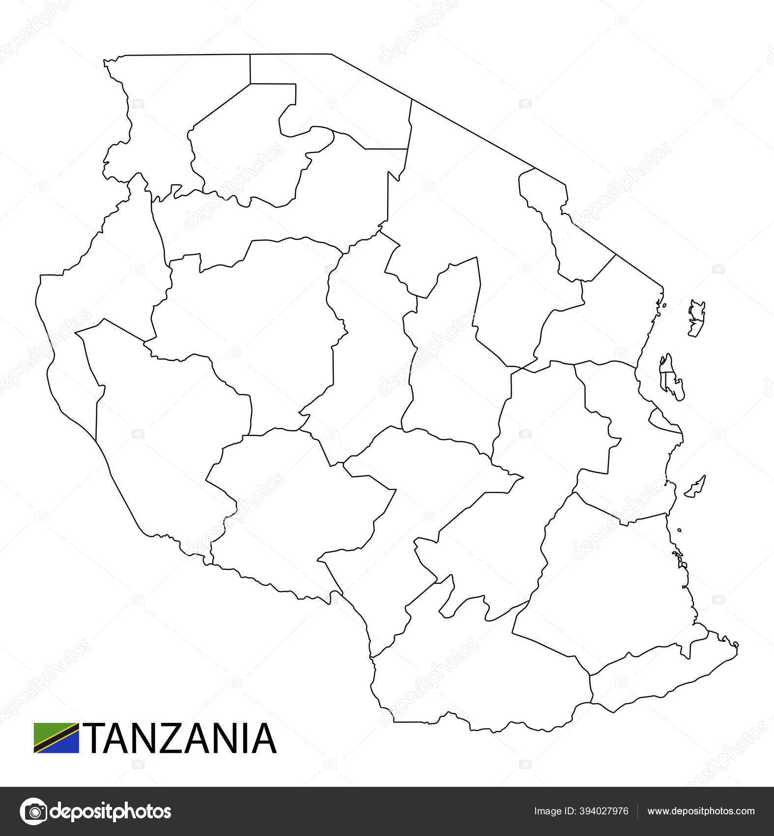 Tanzania Map Black White Detailed Outline Regions Country Vector