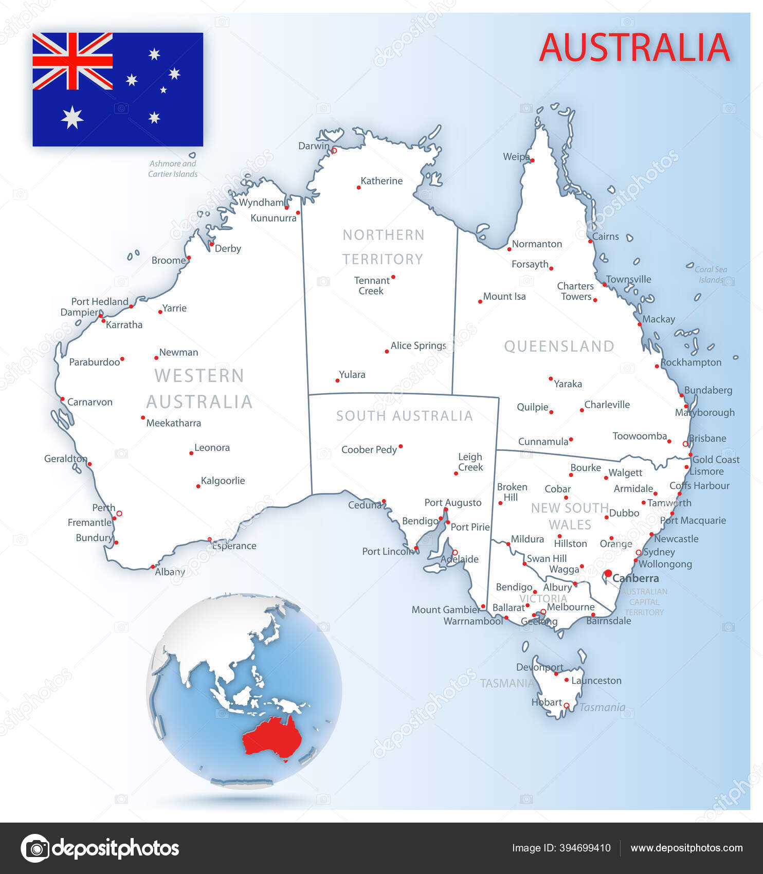 Detaillierte Australische Landkarte Mit Länderflagge Und Standort Auf ...