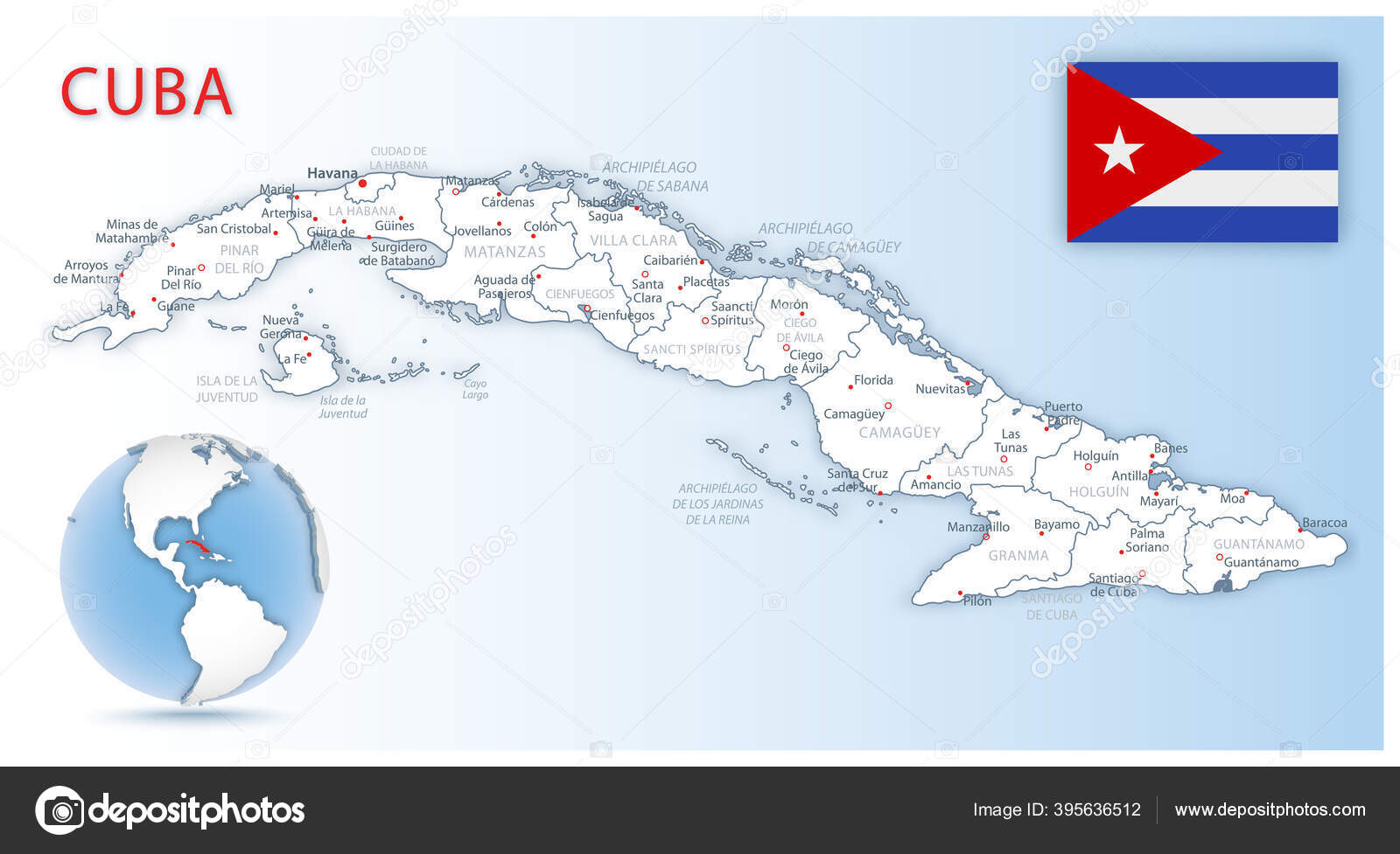 Detailed Map Cuba Administrative Divisions Country Flag Location Globe ...