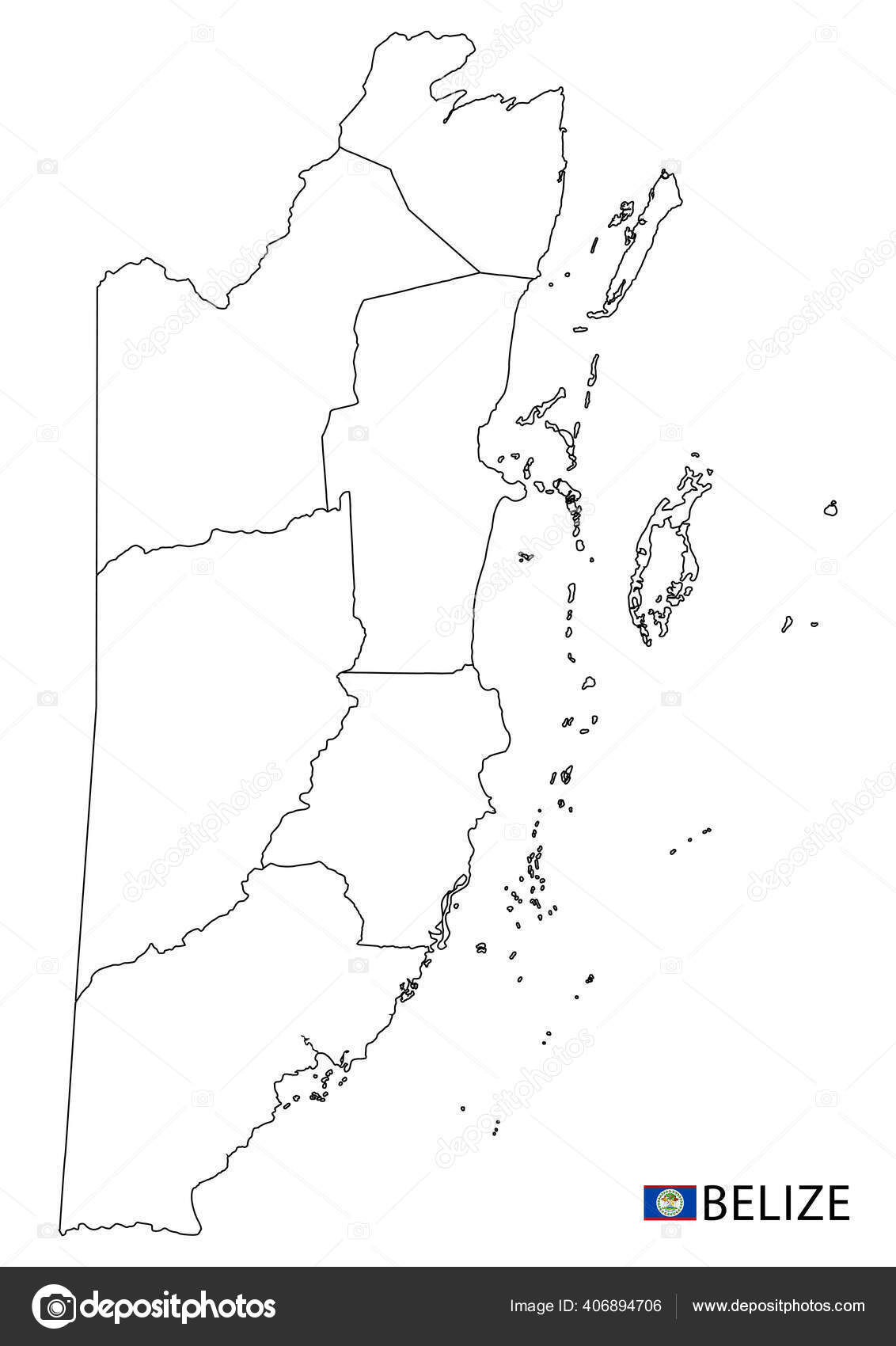 Belice mapa, blanco y negro resumen detallado regiones del país. Vector ...