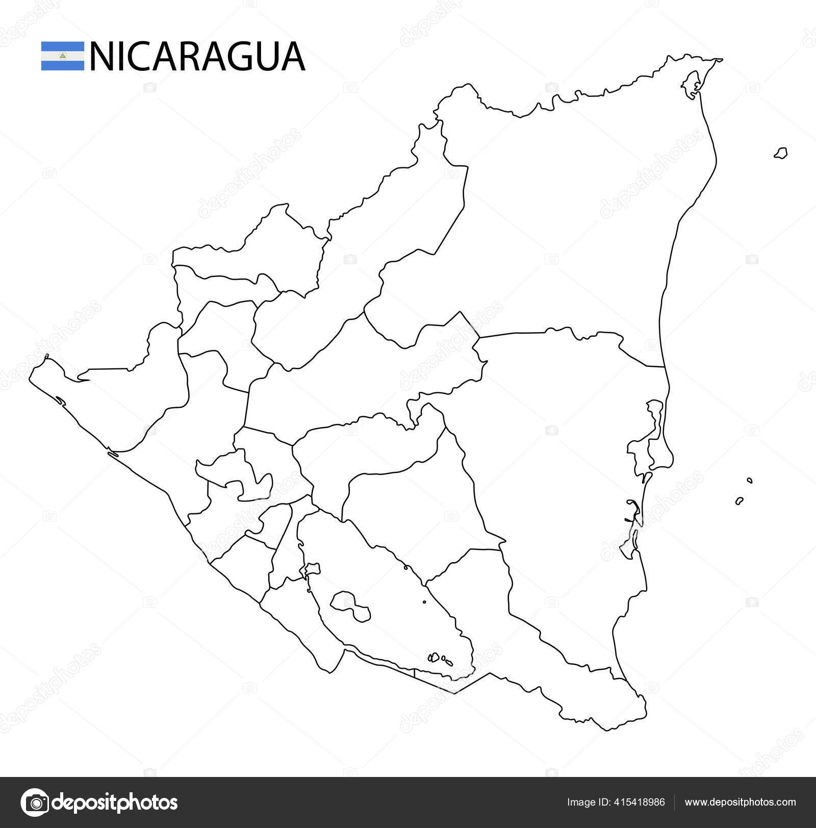 Nicaragua Mapa Blanco Negro Detallado Contorno Regiones Del País ...