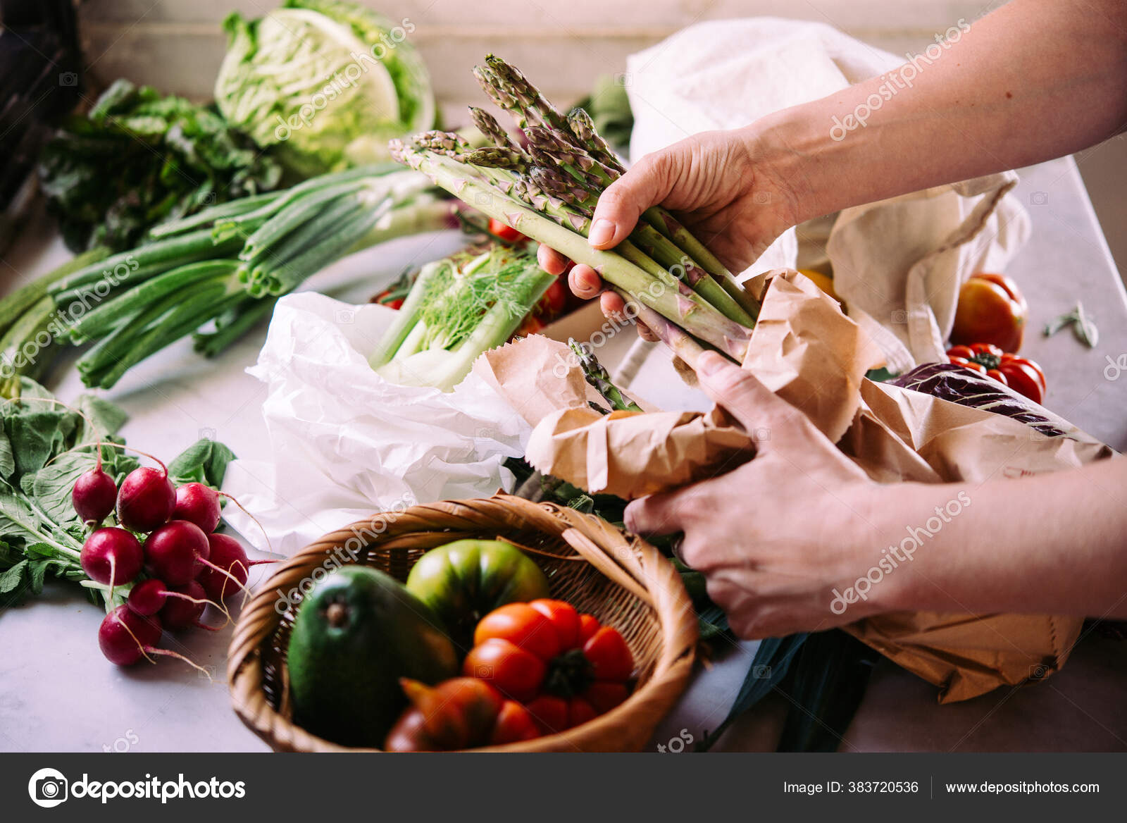 Unpacking Bag Fresh Vegetables Greens Grocery Shopping Healthy Eating ...