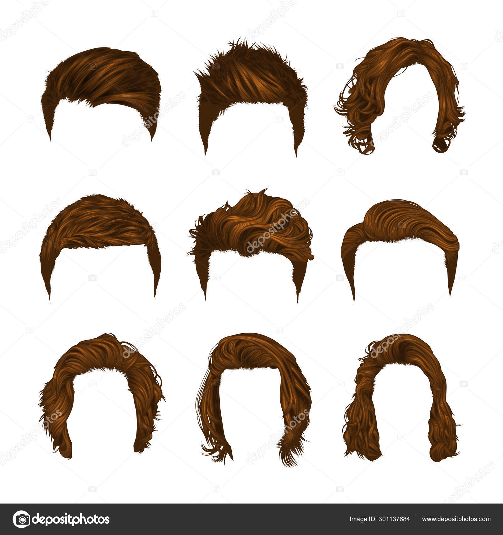Vector Set Men Hairstyles Short Hair Variety Natural Colors Vector ...