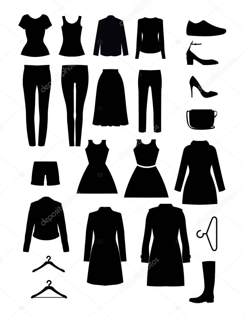 Diseño de vectores de ropa. Silueta de vestuario. Conjunto de iconos 2022