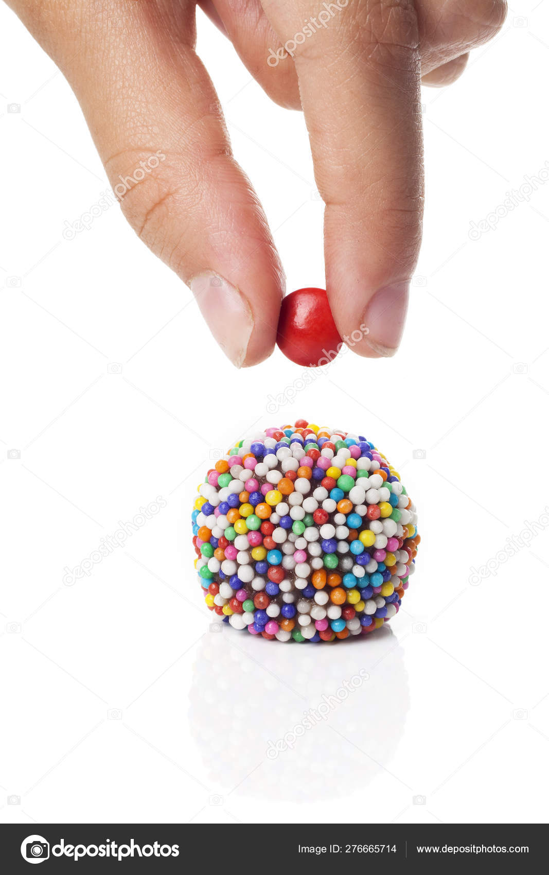 Cropped Shot Person Putting Candy Dessert Isolated White Backdrop Stock ...