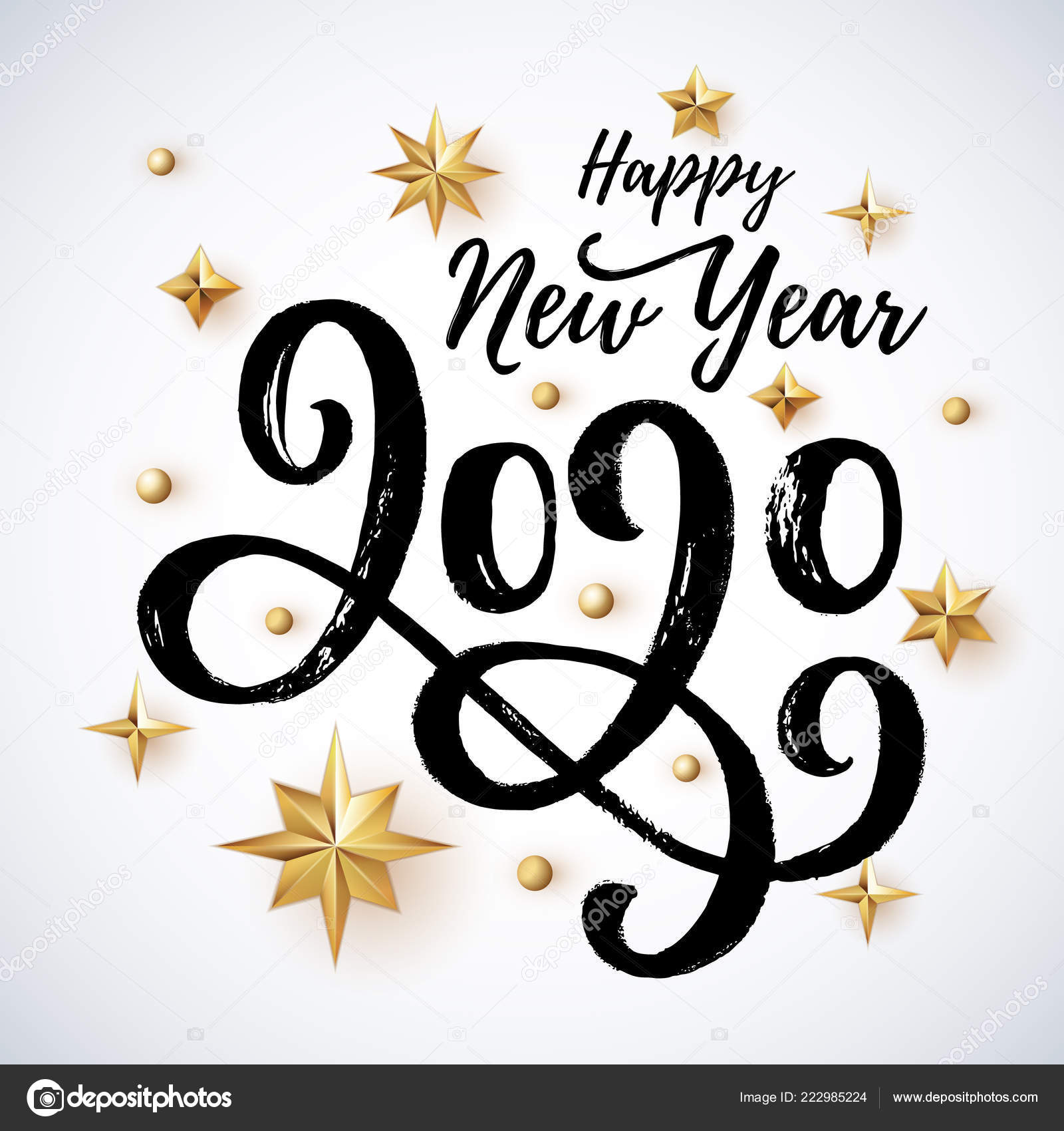 2020 Hand Written Lettering Golden Christmas Stars White Background ...