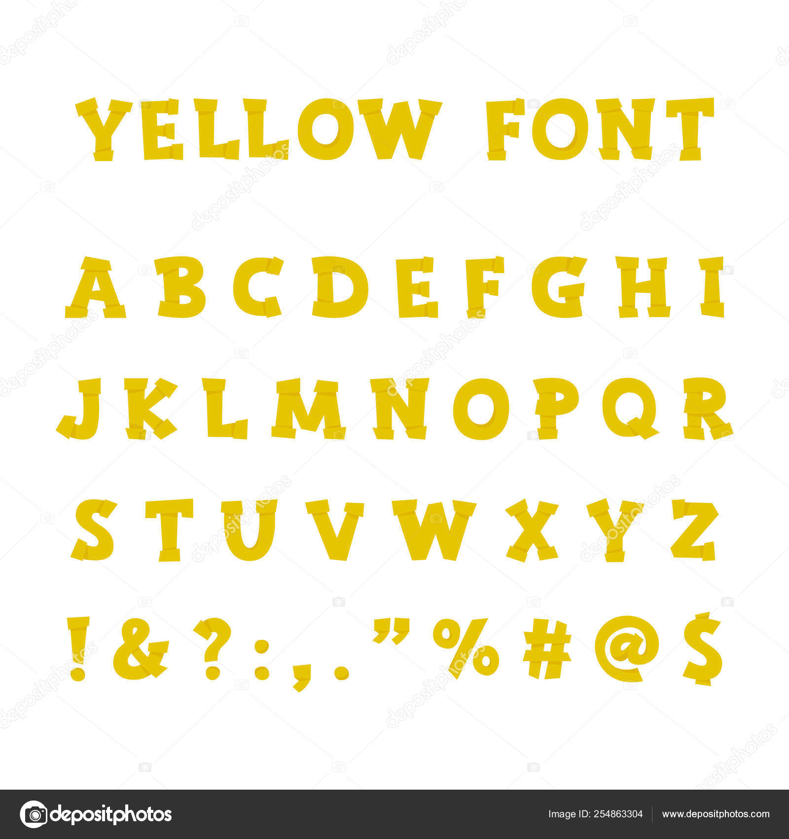 Yellow Bold Uppercase Font White Background Funny Cute Letters Vector ...
