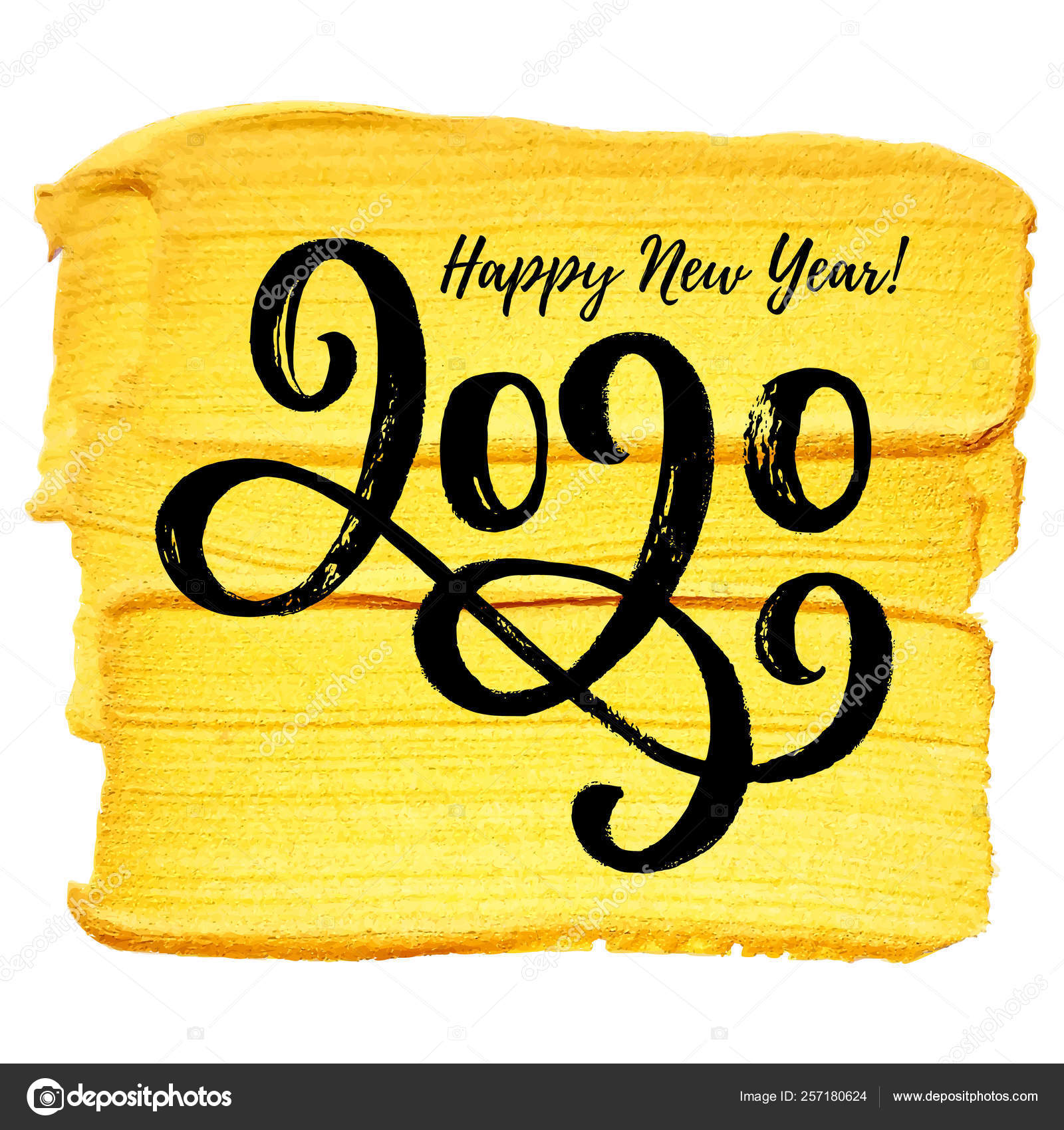 2020 hand written lettering with golden paint stroke Stock Vector Image ...
