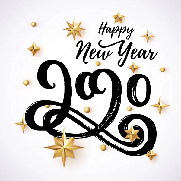 2020 Hand Written Lettering Golden Christmas Stars White Background ...