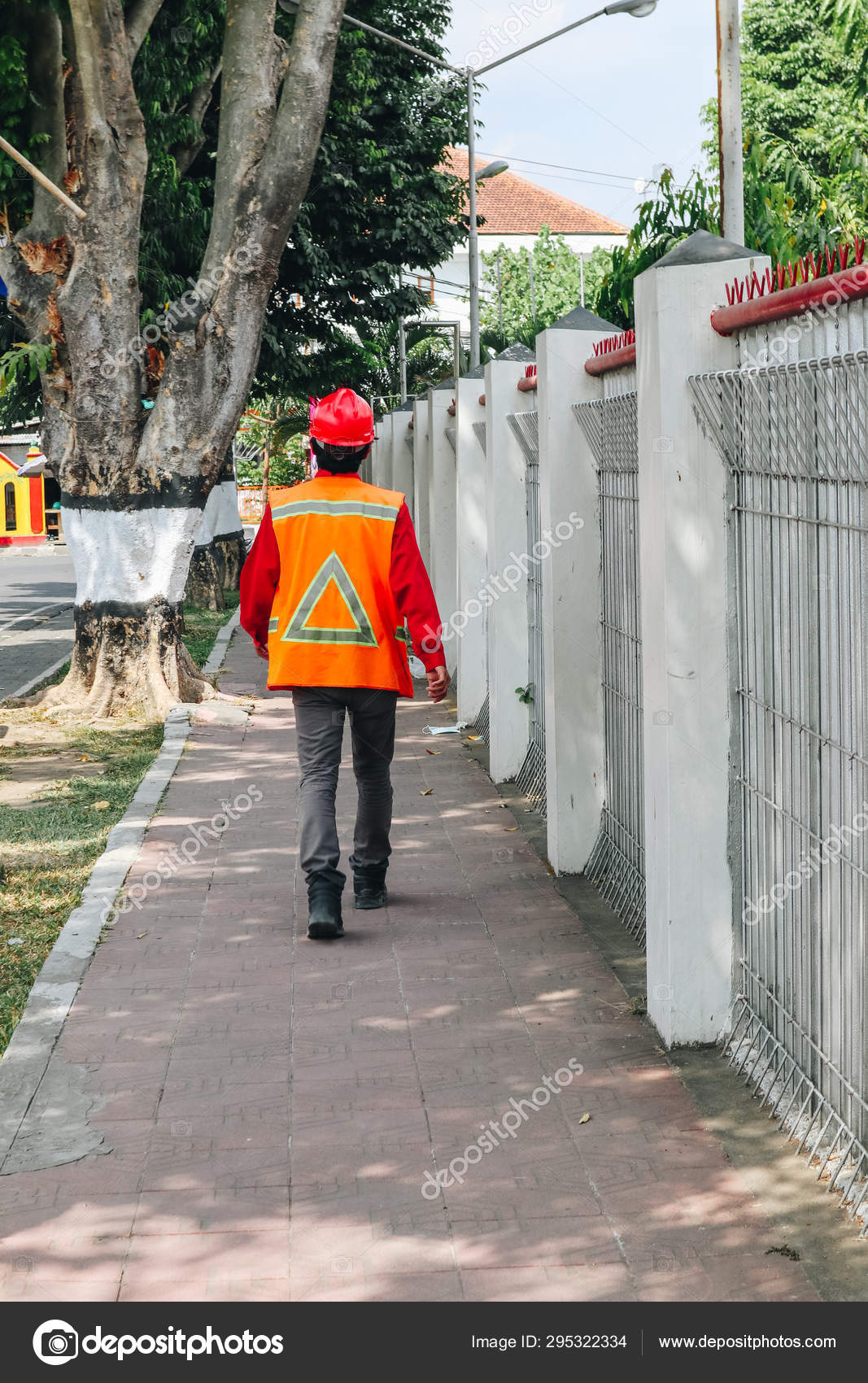Worker Safety Helmets Factory Jacket Walk Pedestrian Factory View Back ...