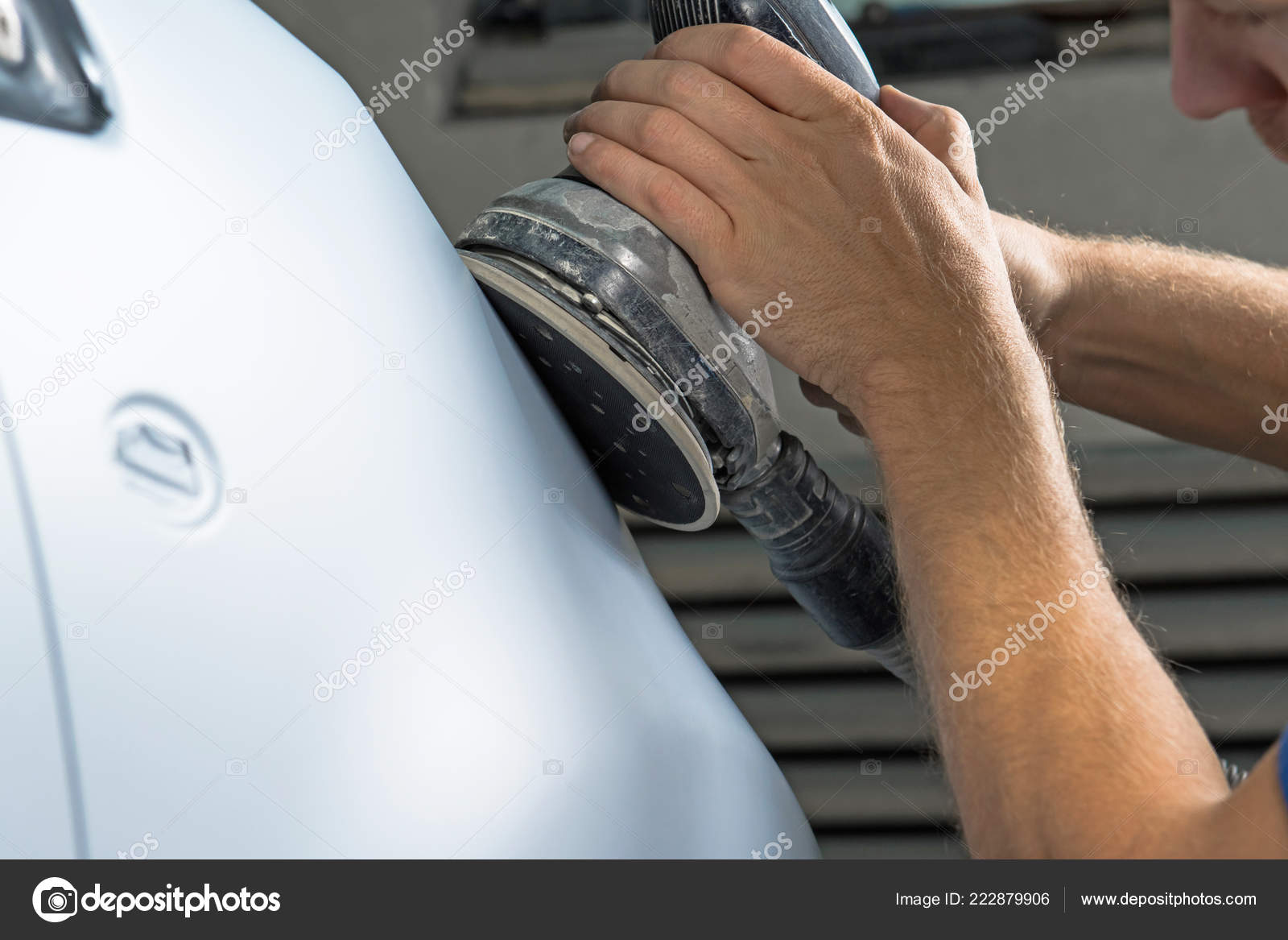 Grinder Hands Man Who Sharpen Car Varnish Car Shop — Stock Photo ...