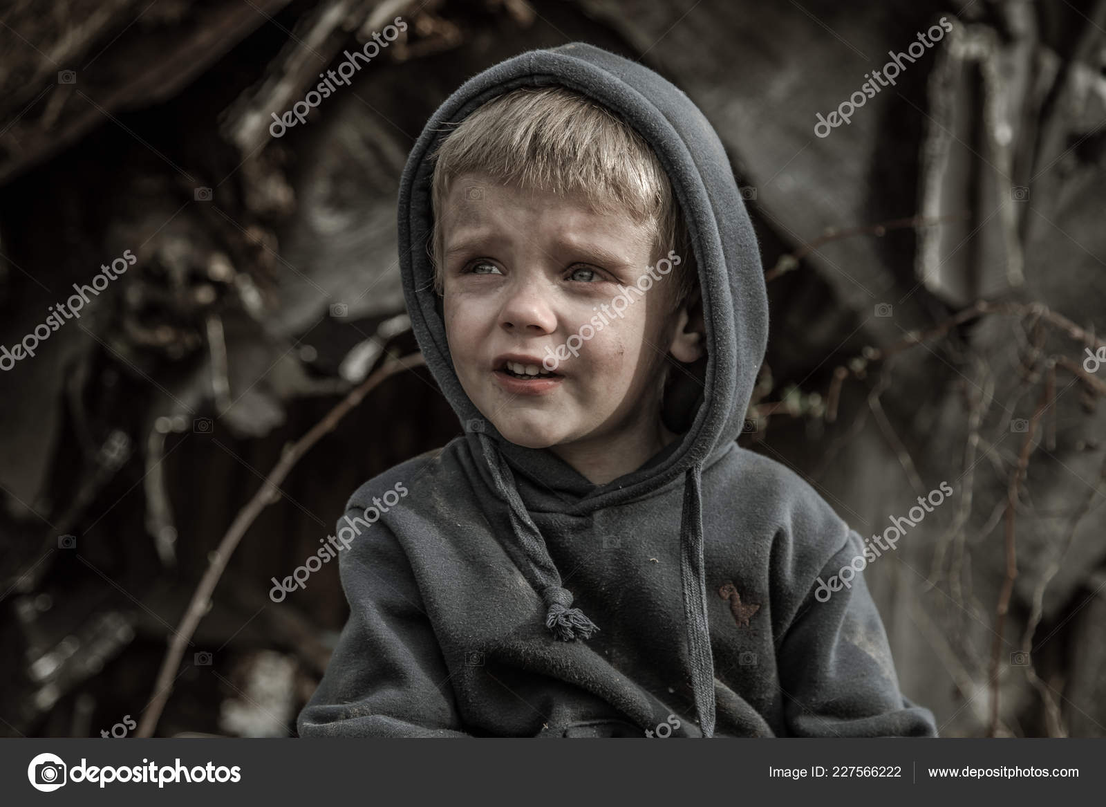 Sad Homeless Children Crying