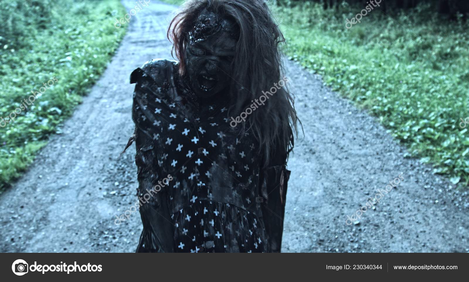 Creepy Zombie Woman Posing Forest Path — Stock Photo © biopsihoz@mail ...