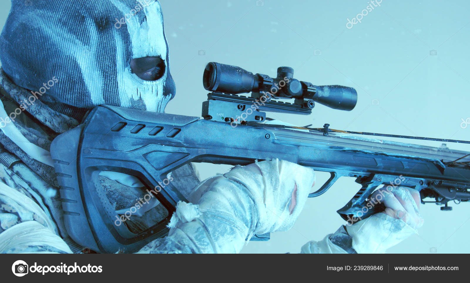 Side View Warrior Man Camouflage Looking Crossbow Optical Sight — Stock ...