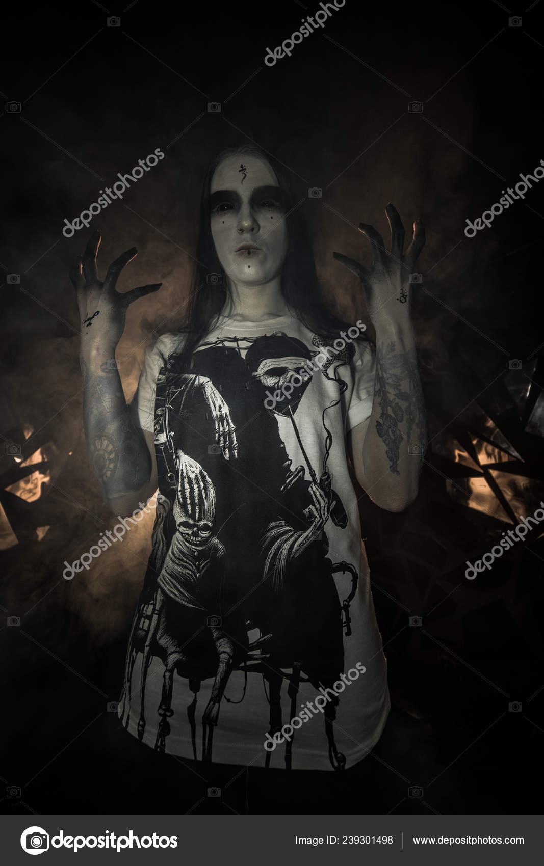 Concept Woman Possessed Demons Posing Background Broken Glass Stock ...
