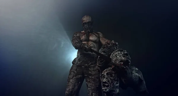 Portrait Muscular Zombie Killer Mask Zombie Heads Posing Dark ...