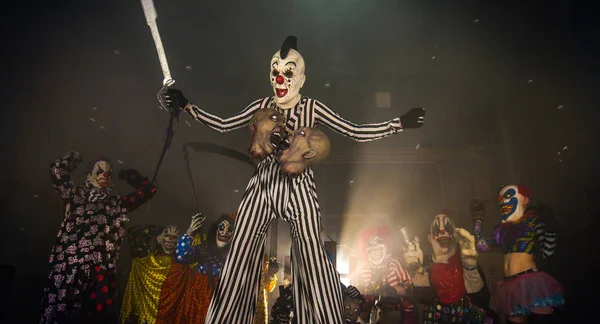 Clown Sword Cut Heads Scary Clowns Halloween Party Concept Stock Photo ...