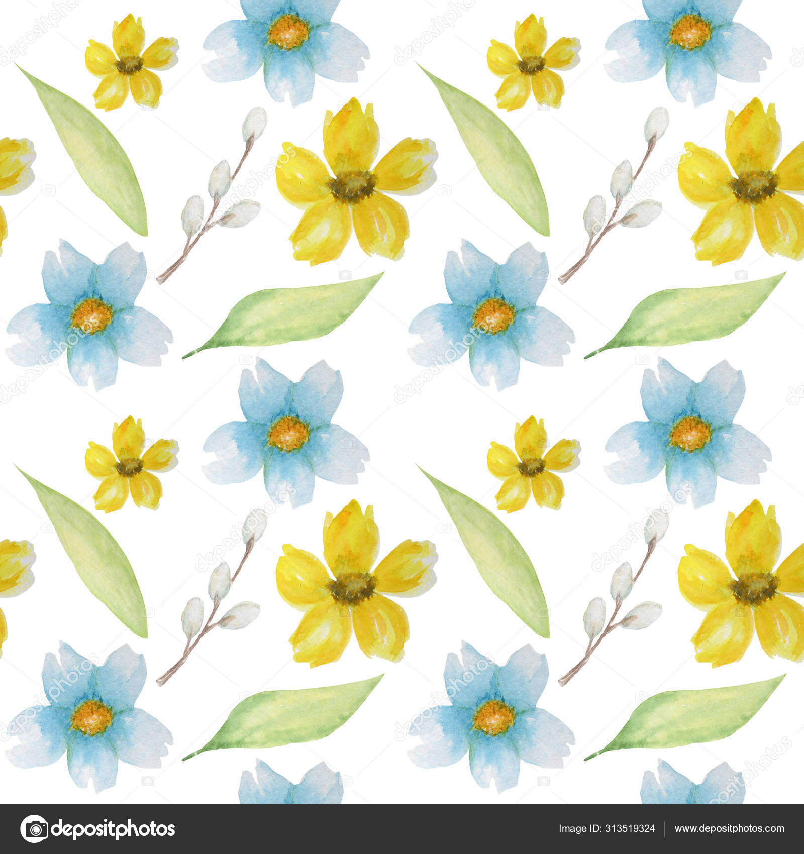 Yellow And Blue Flower White Background