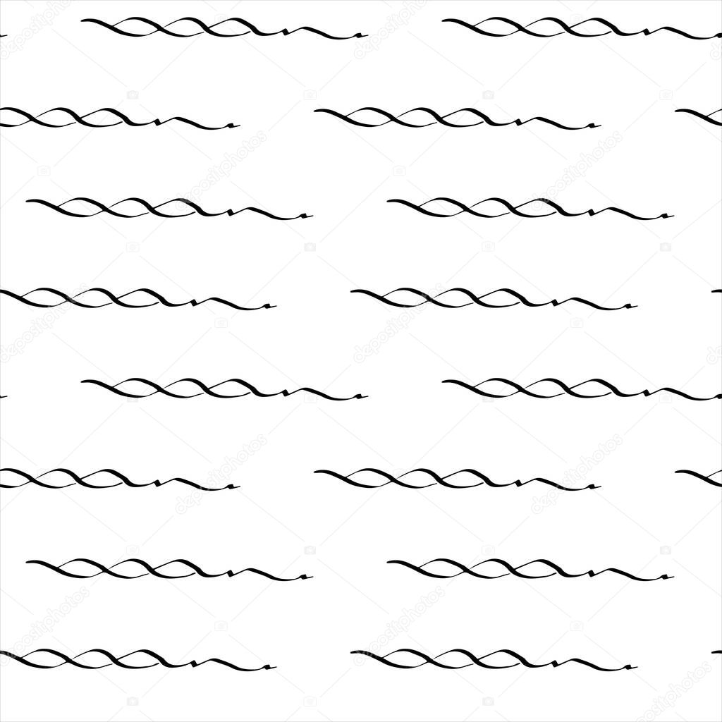 Patrón sin costura con dibujos de tinta ondulada pluma. Esbozos negros ...