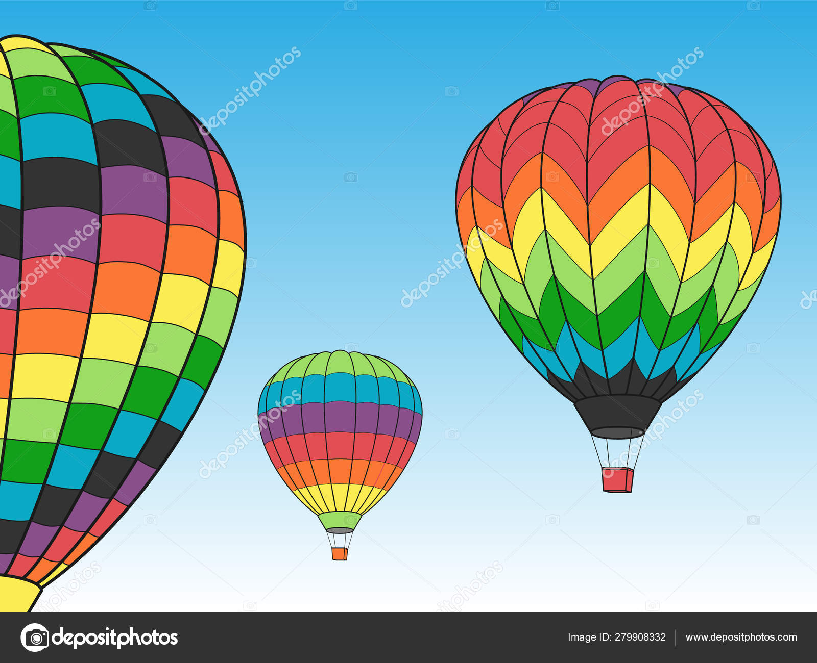Set Air Balloon Icons Flying Blue Sky Beautiful Decorative Design ...